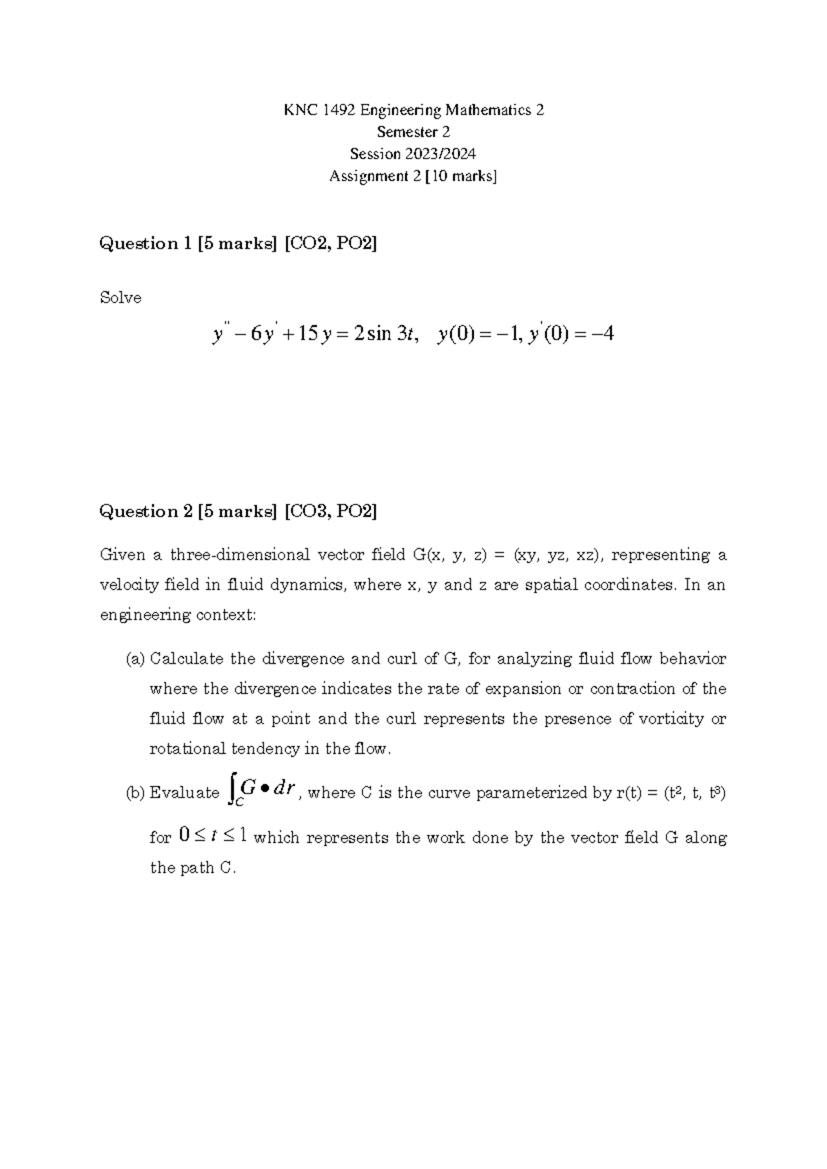 KNC1492 Assignment 2 Q 2024 - KNC 1492 Engineering Mathematics 2 ...