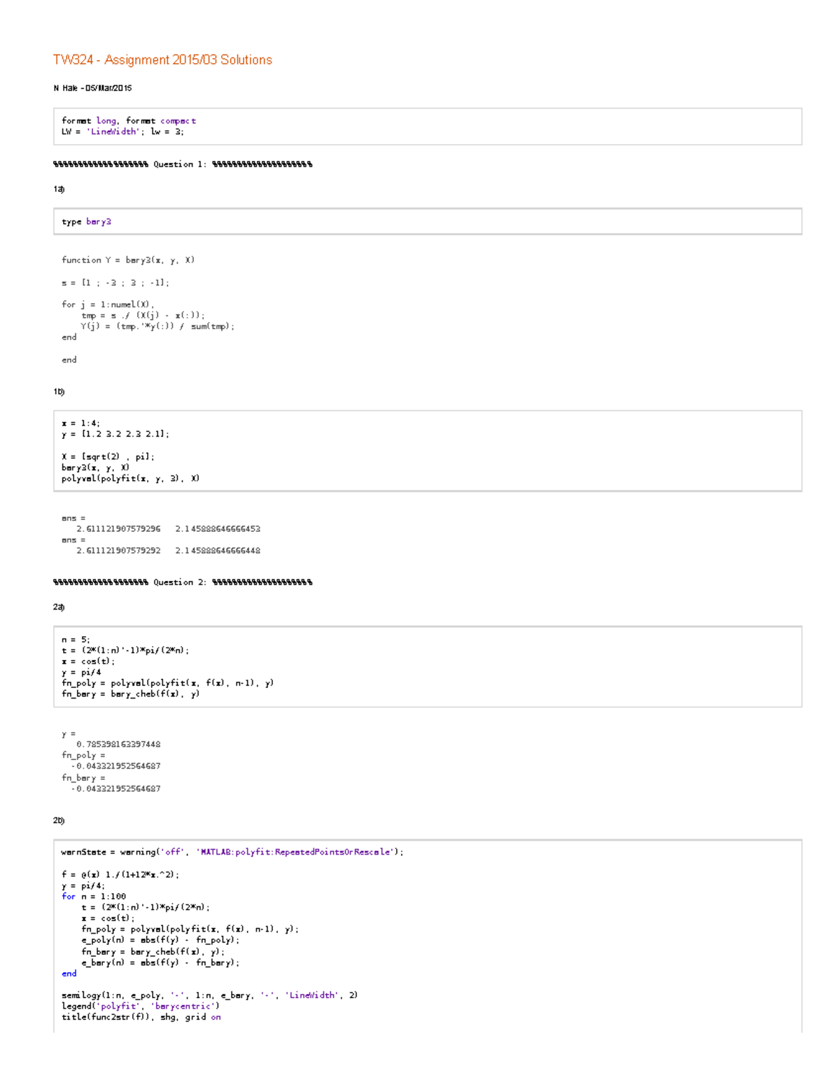 Computer Assignment Solution - TW324 ­ Assignment 2015/03 Solutions N ...