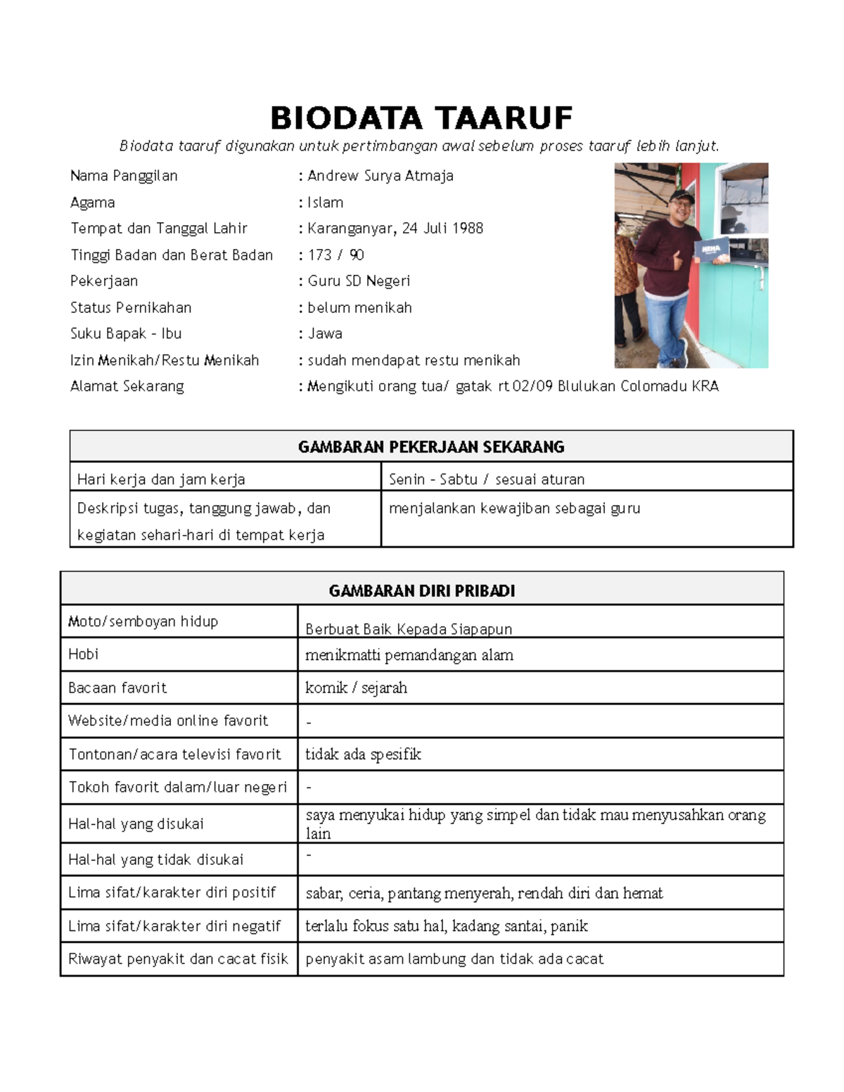 CV Taaruf - SsS - BIODATA TAARUF Biodata taaruf digunakan untuk ...