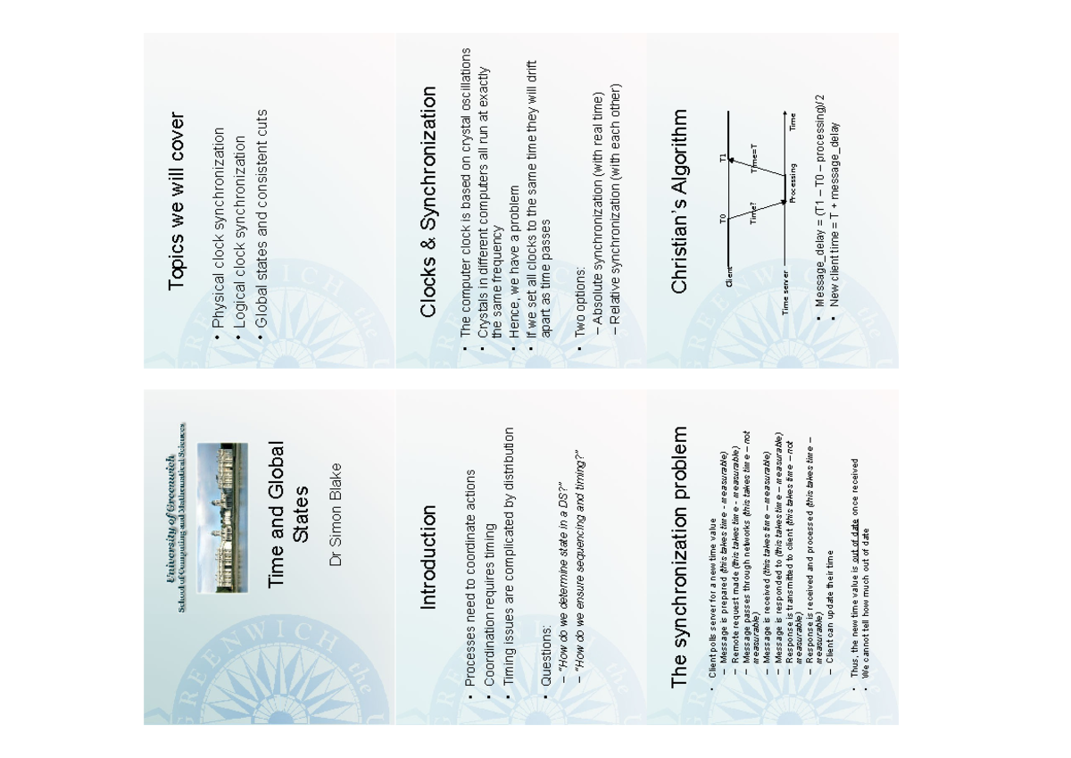 10 - Slide - Time and Global States Dr Simon Blake Topics we will cover ...