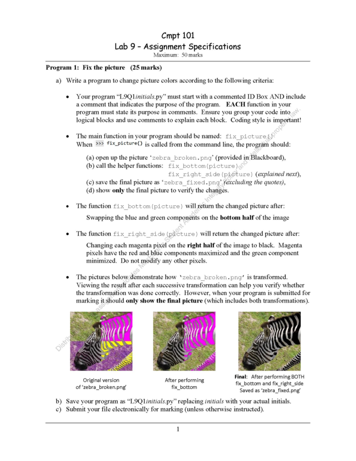 WPF21 - Lab 9 - Assignment specifications - CMPT 101 - Studocu
