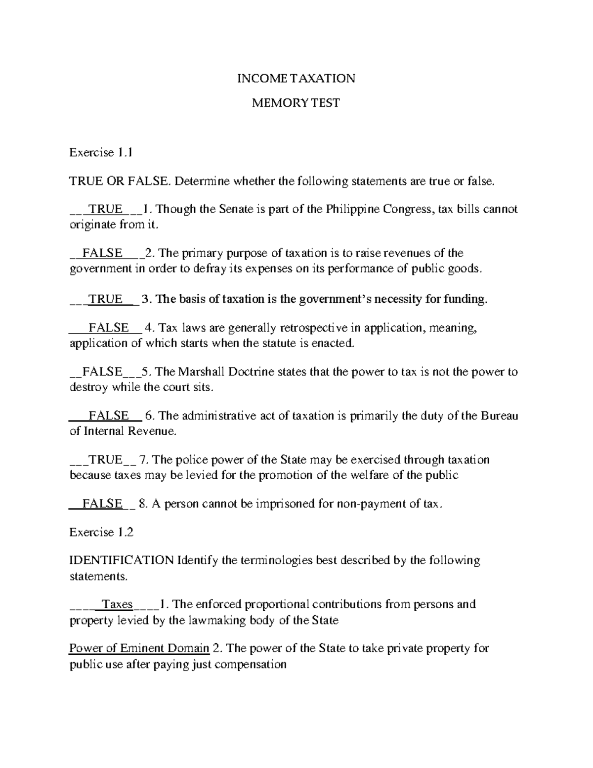 Income Taxation - Memory TEST PART 5 AND 6 - INCOME TAXATION MEMORY ...