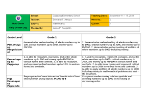 3rd Quarter - Math 3&4 - Week 3 - Multi-Grade Daily Lesson Log School ...