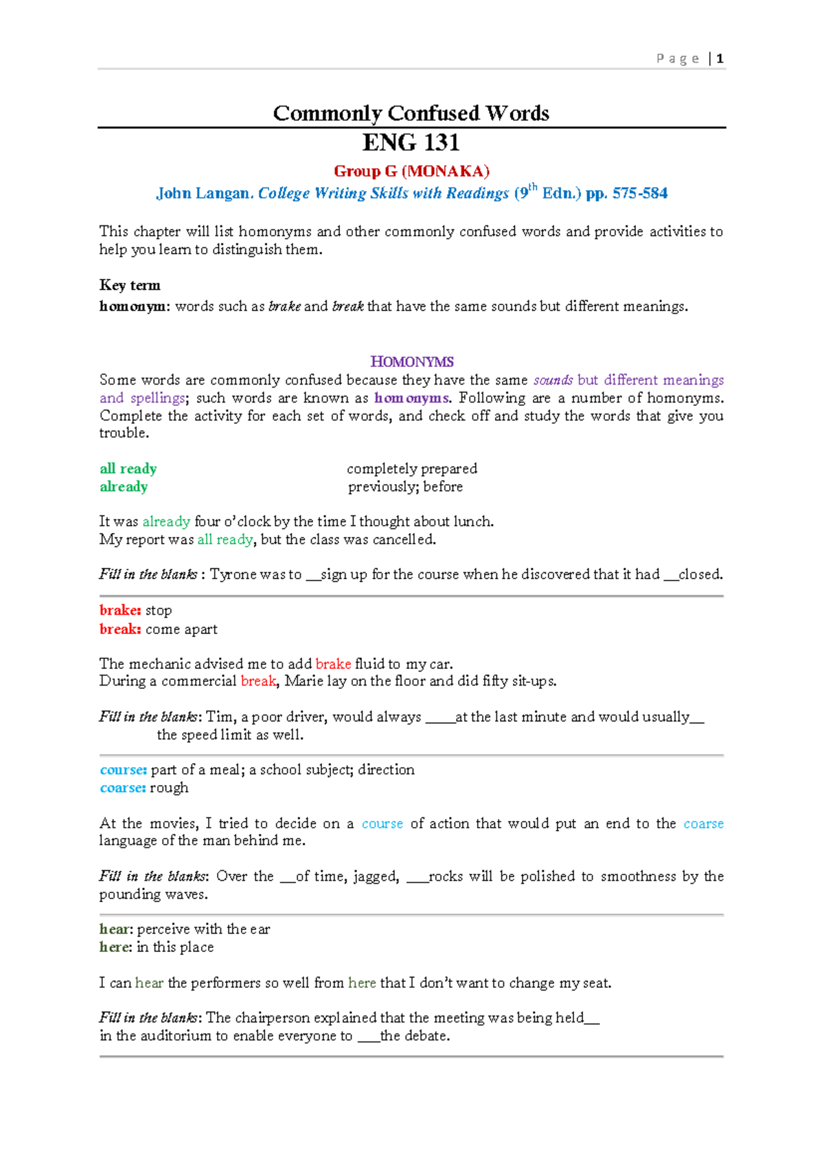 ENG 131.Commonly Confused Words 2020 Semester 2 - Commonly Confused ...