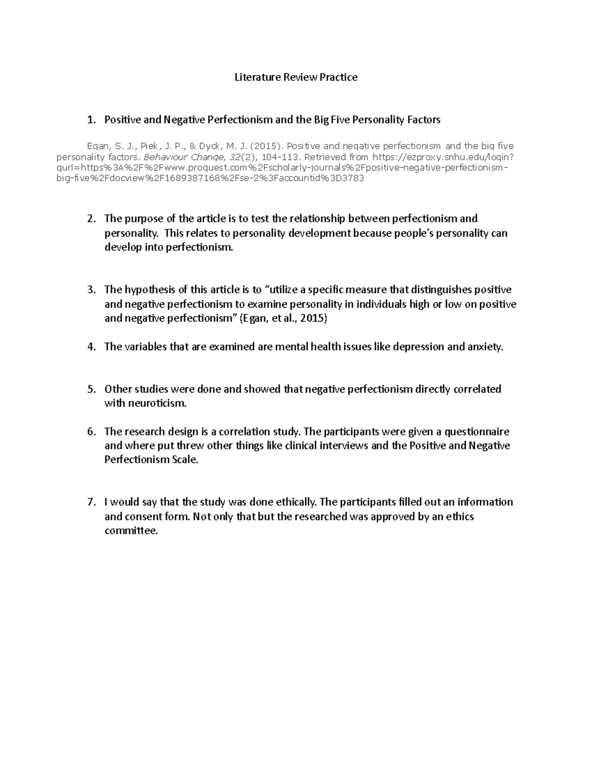 Literature Review Practice - Literature Review Pracice Posiive and ...