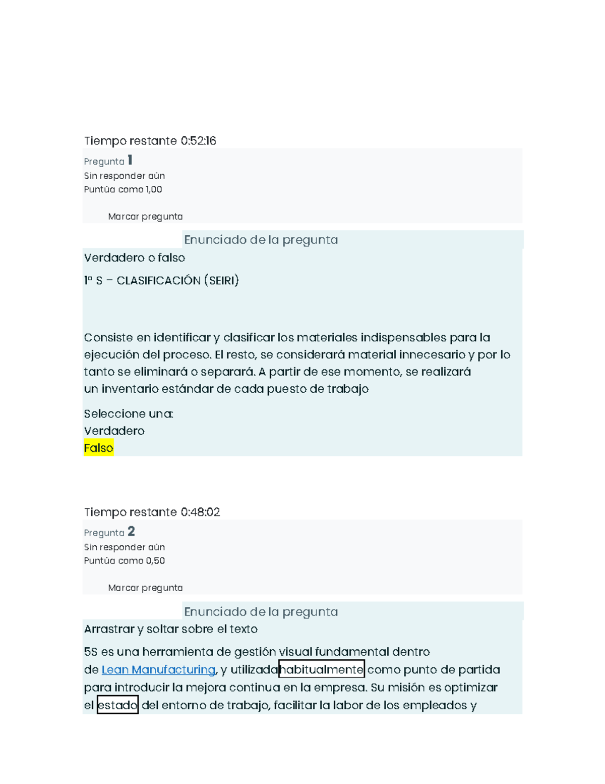 Parcial 1er Intento Electiva Costeo Gestion Procesos 4 - Tiempo ...