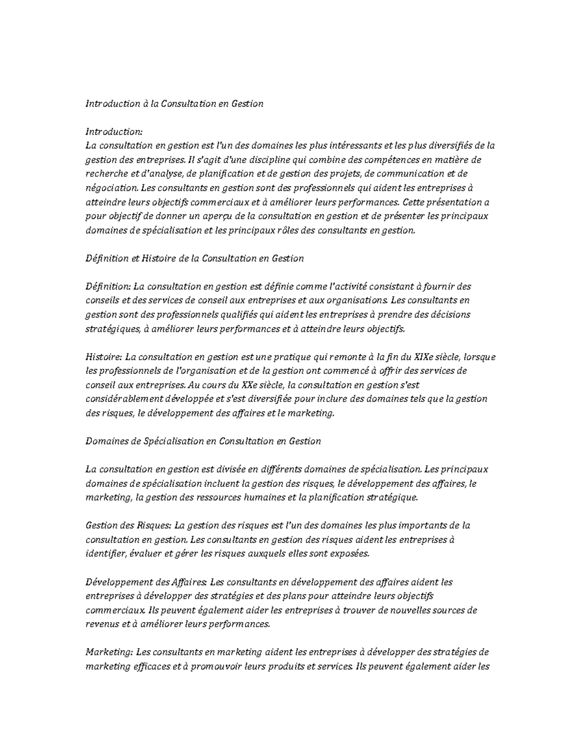 Management Consulting note study - Introduction à la Consultation en ...