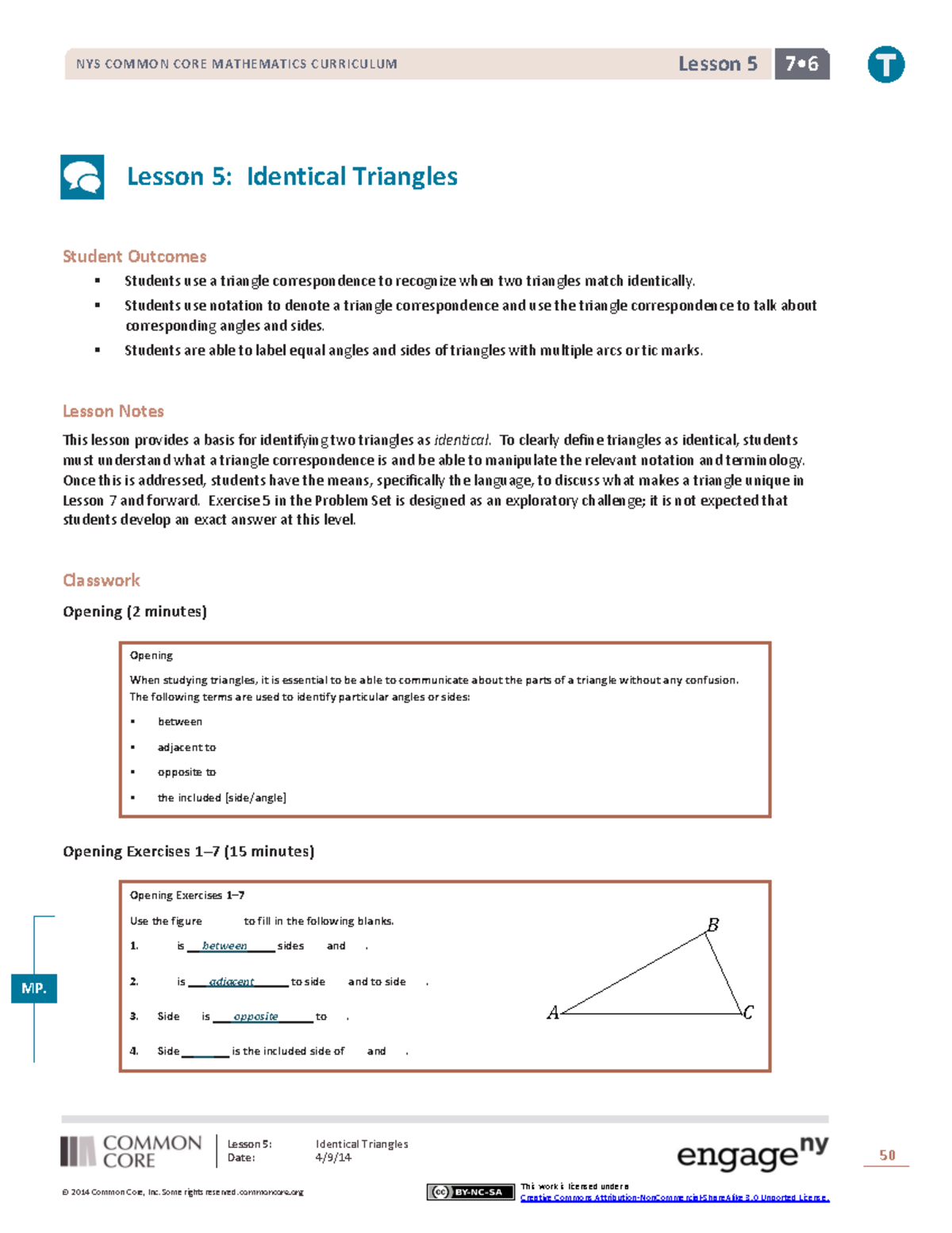 Math-g7-m6-topic-b-lesson-5-teacher - Lesson 5: Identical Triangles Date: 4/9/14 50 Lesson 5 ...