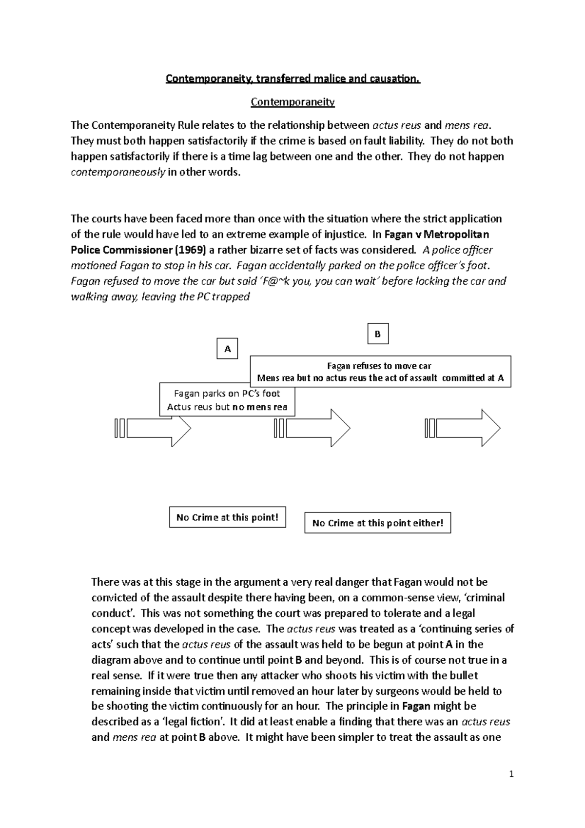 Contemporaneity, transferred malice and causation. An overview of full ...