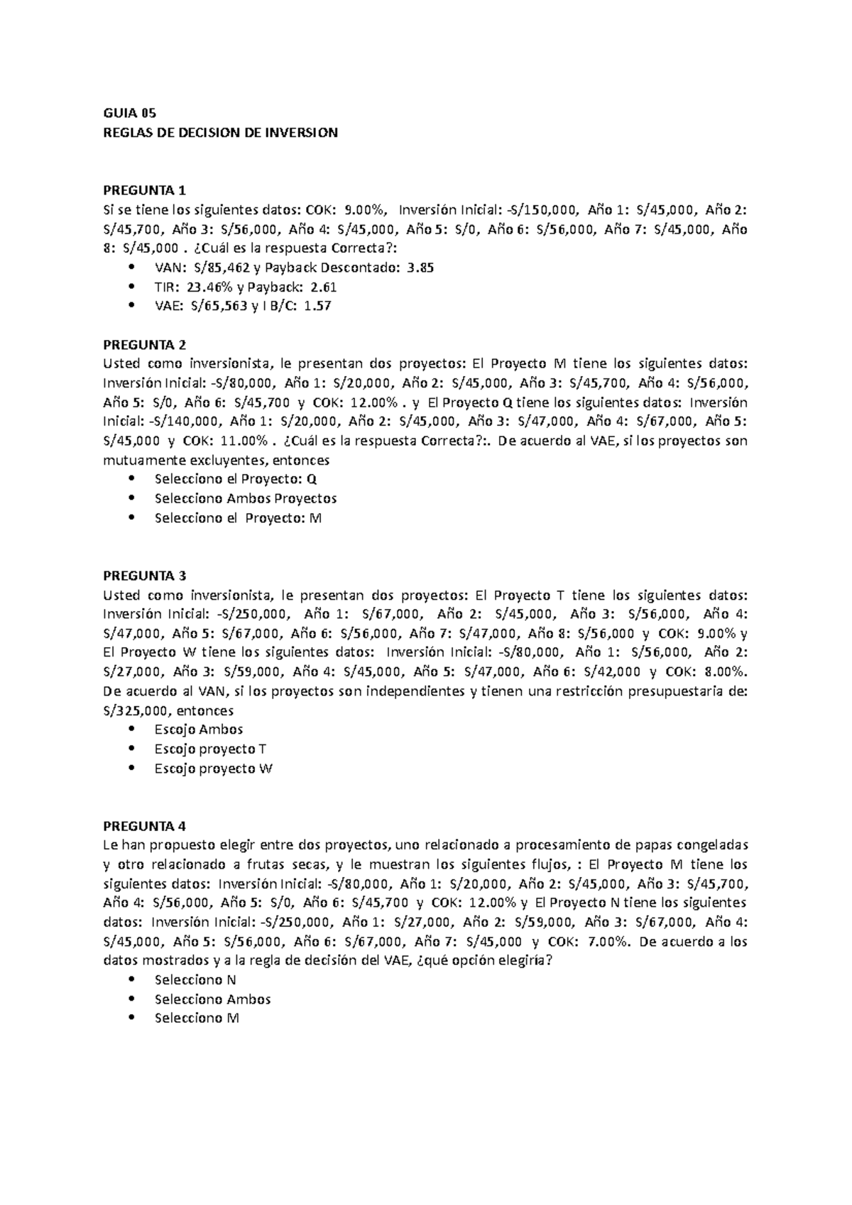 GF Guia 05 Reglas de Decision de Inversión (1) - GUIA 05 REGLAS DE ...