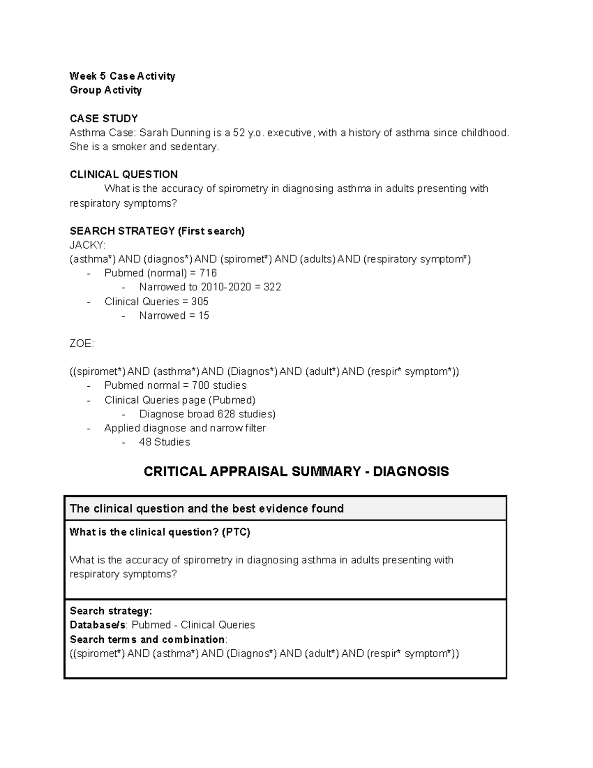 MEDI8102 W5 T1 - Detailed tutorial notes - Week 5 Case Activity Group ...