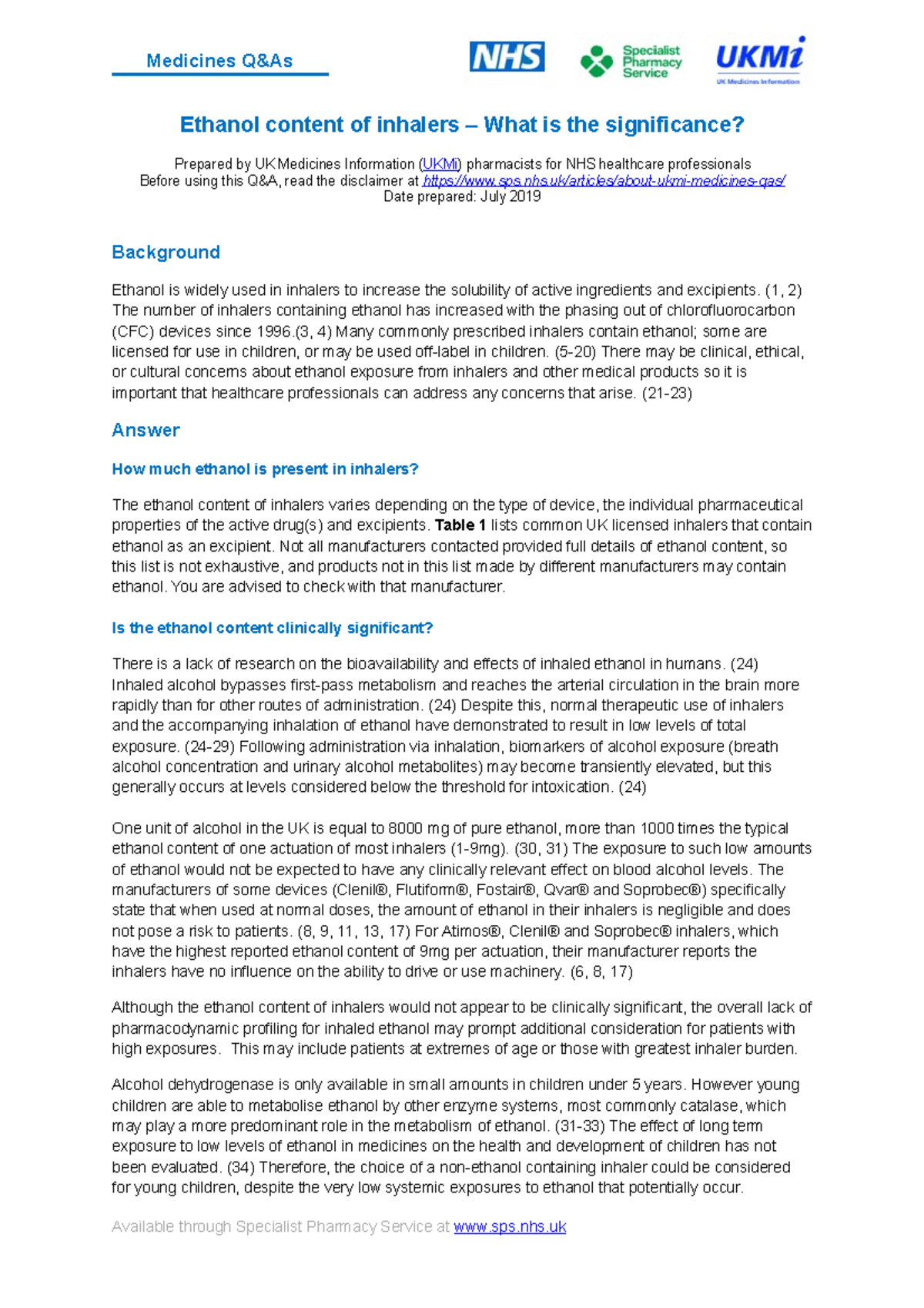 UKMI QA Ethanol-in-inhalers Final - Ethanol content of inhalers – What ...