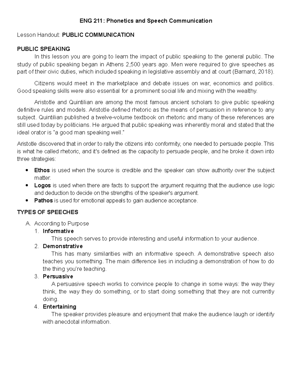 Lesson Handout - Public Communication - ENG 211: Phonetics and Speech ...