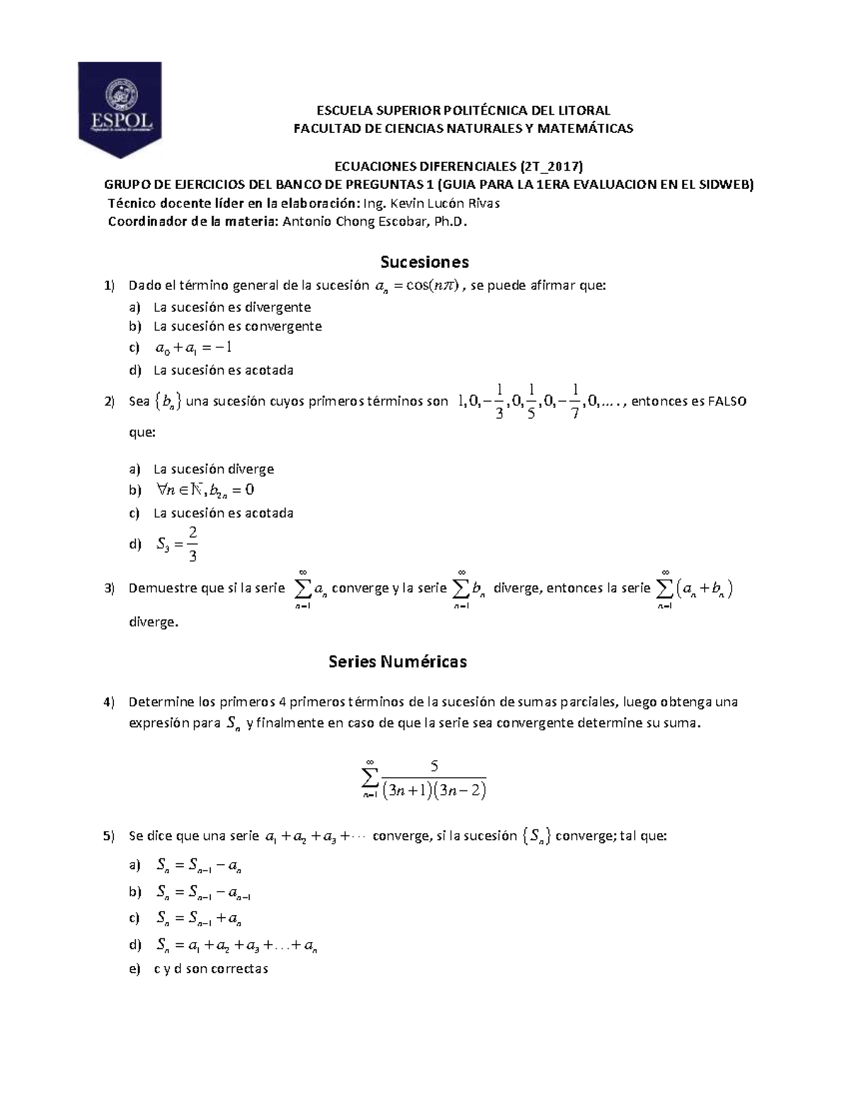 Banco de preguntas - Sucesiones y series - Warning: TT: undefined function: 32 ESCUELA SUPERIOR ...