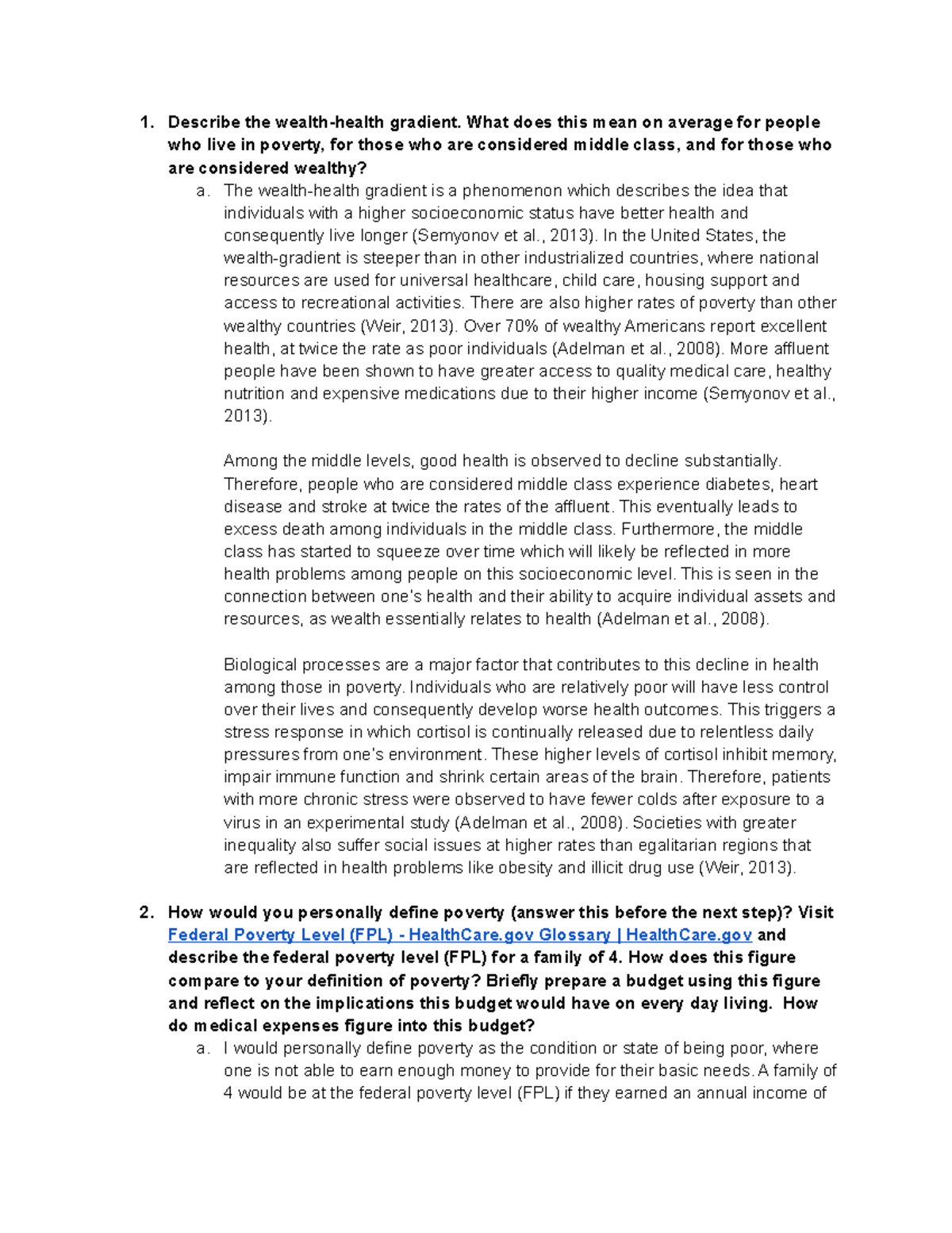 Soc Beh Exercise Example - 1. Describe the wealth-health gradient. What ...