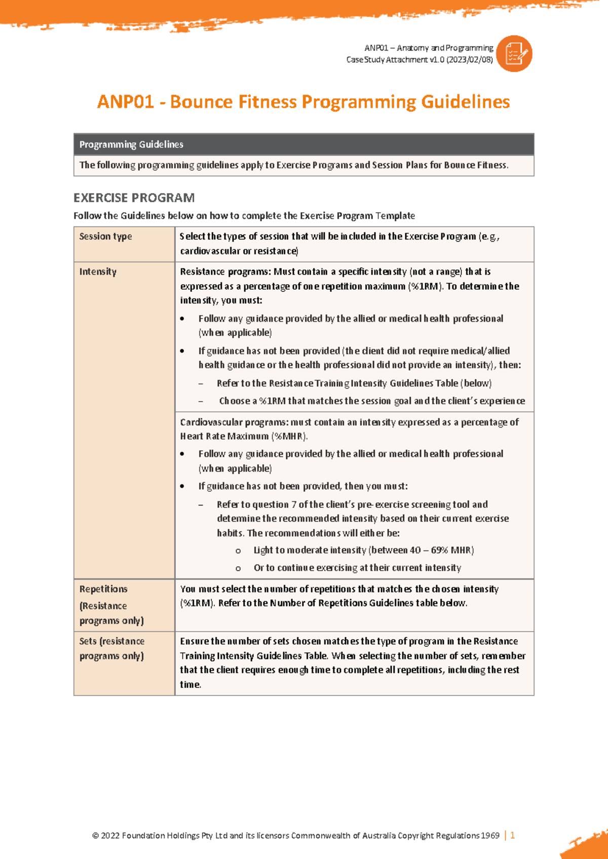 ANP01 - Bounce Fitness Programming Guidelines - Case Study Attachment ...