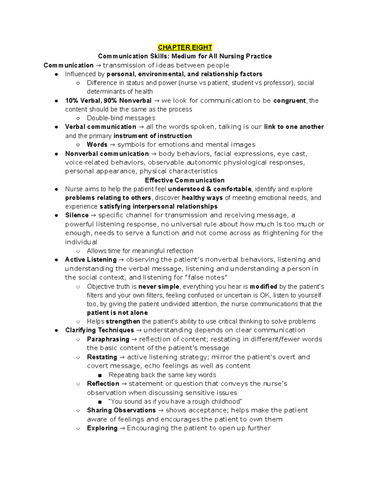 Nurs410 Ch 8 9 10 11 Psych Nursing Chapter Eight Communication