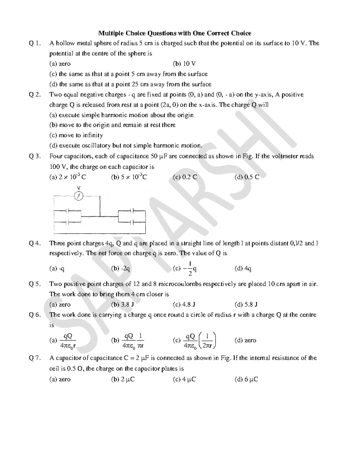 Electrostatics-MCQ for tybsc all multiple qc - Multiple Choice ...