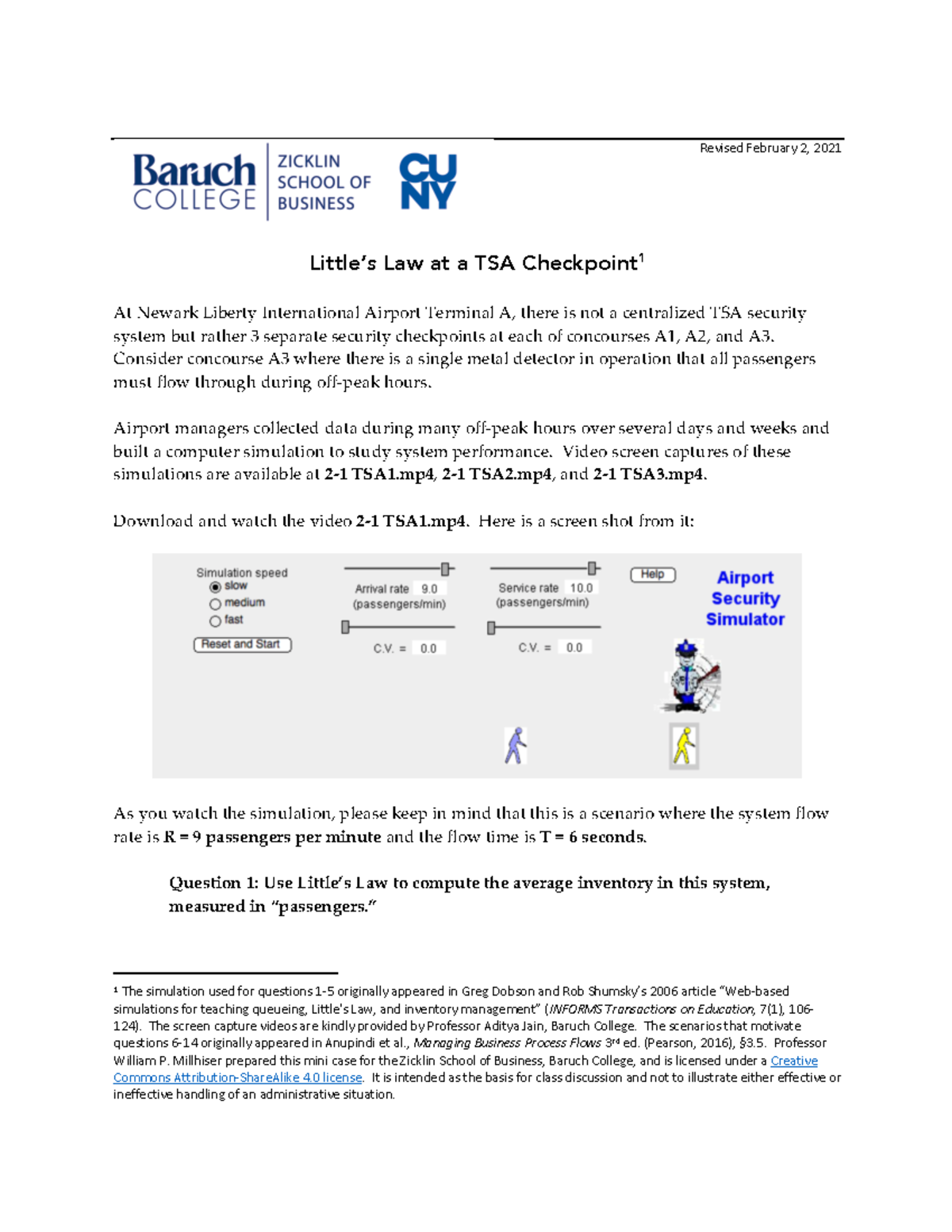 2-1 Little's Law at TSA and others - Revised February 2, 2 021 Little’s ...