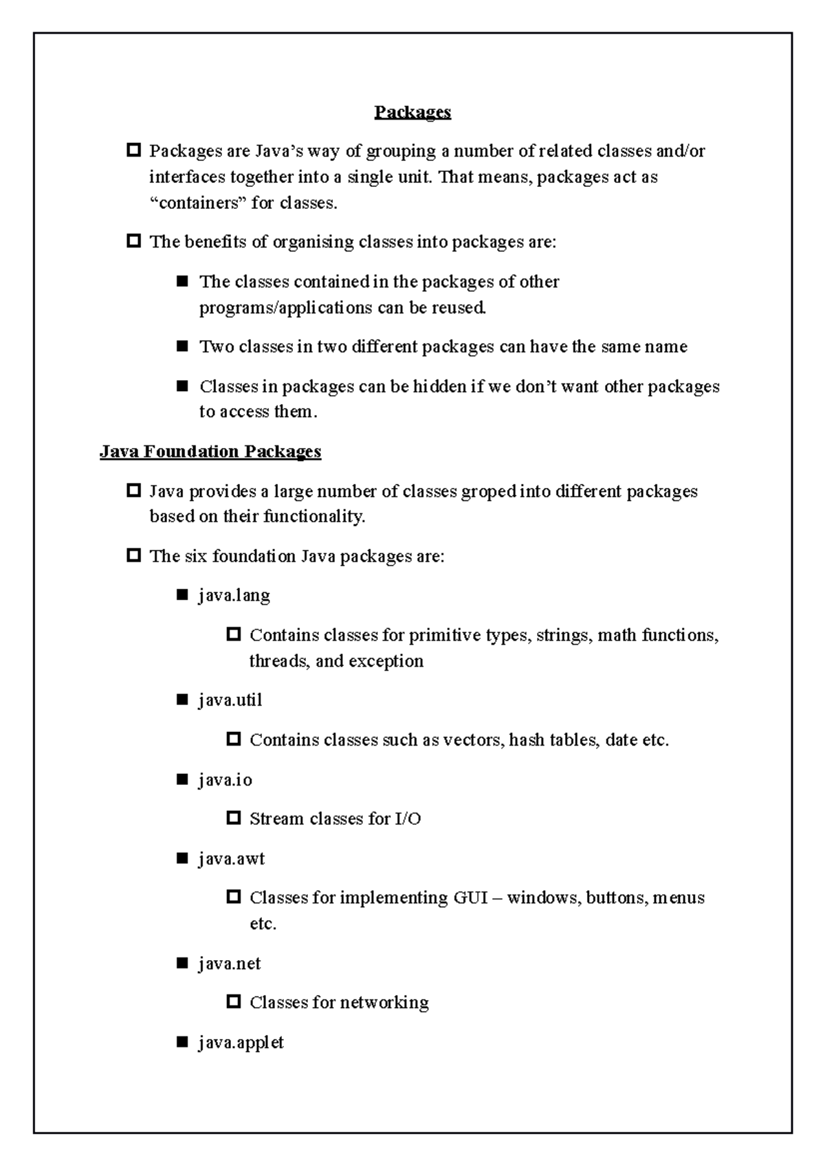 Java Packages - Packages Packages are Java’s way of grouping a number ...