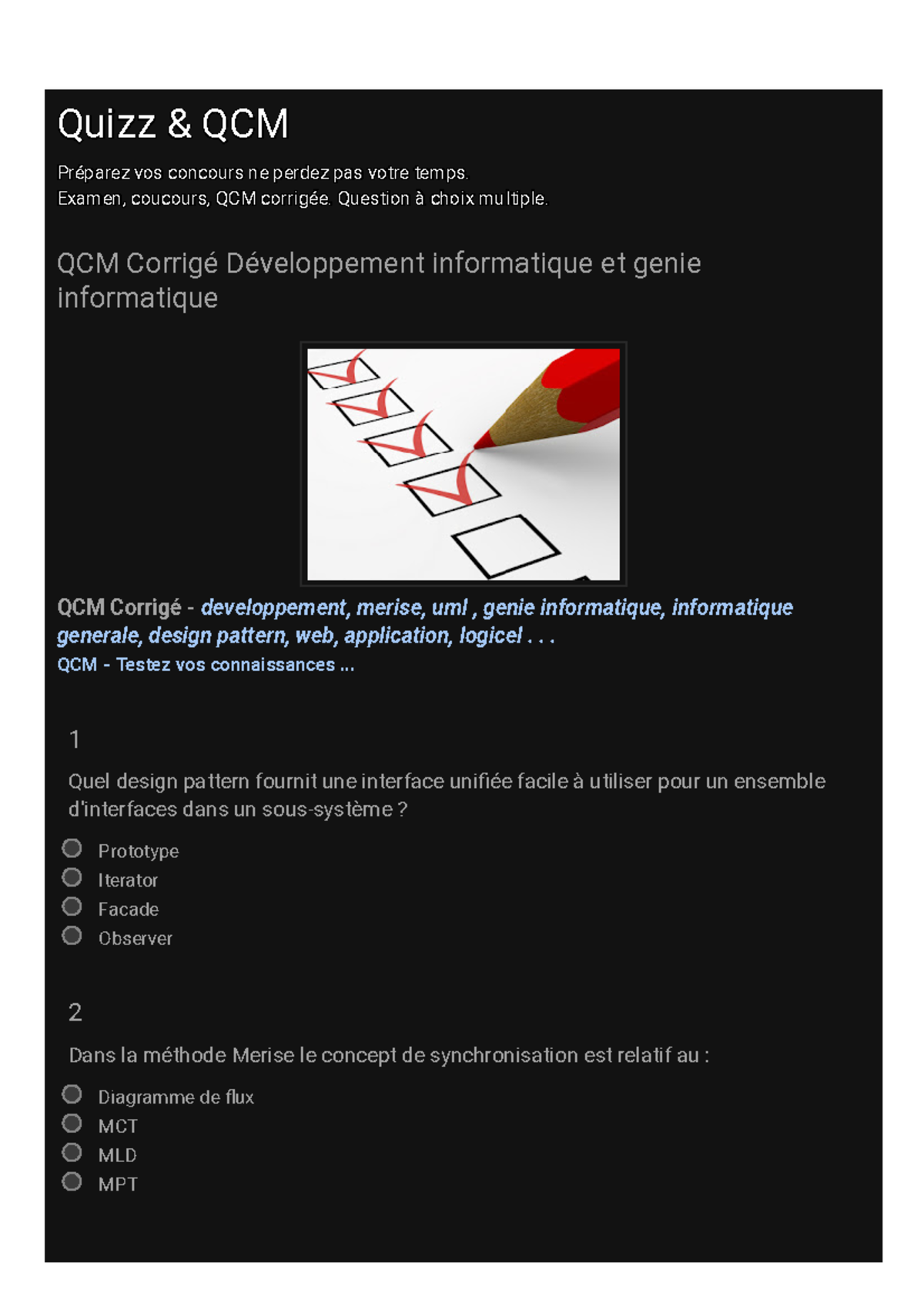 608825102 Quizz QCM QCM Corrige Developpement Informatique Et Genie ...