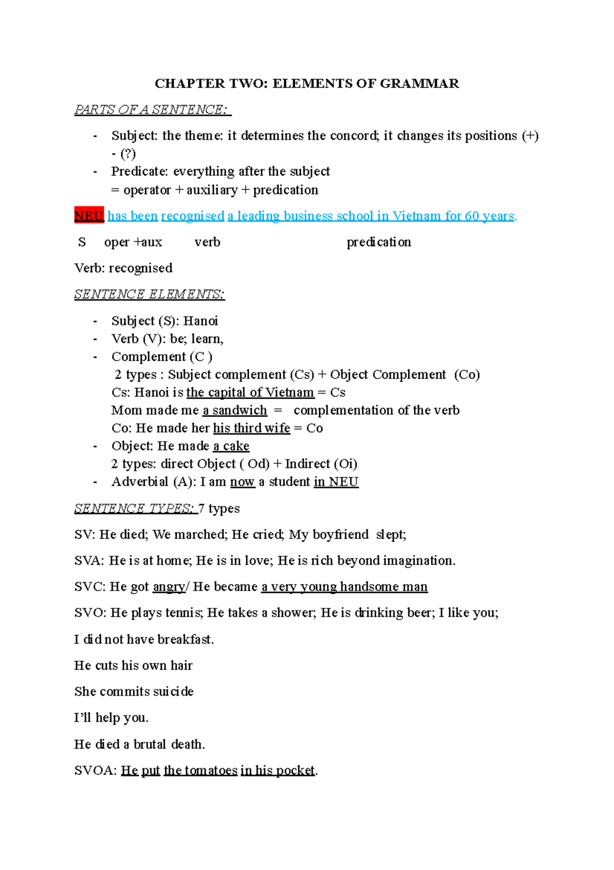 Elements of Grammar - CHAPTER TWO: ELEMENTS OF GRAMMAR PARTS OF A ...