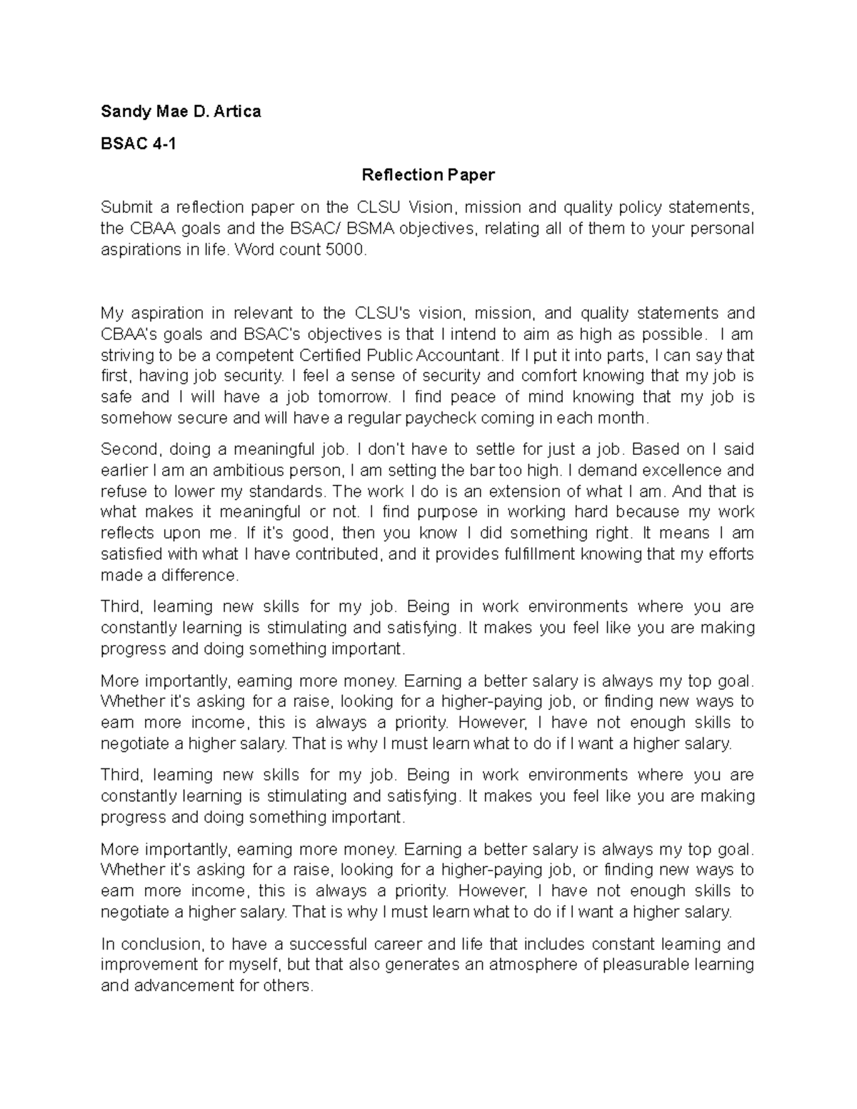 Reflection paper - vvvvvv - Sandy Mae D. Artica BSAC 4- Reflection ...