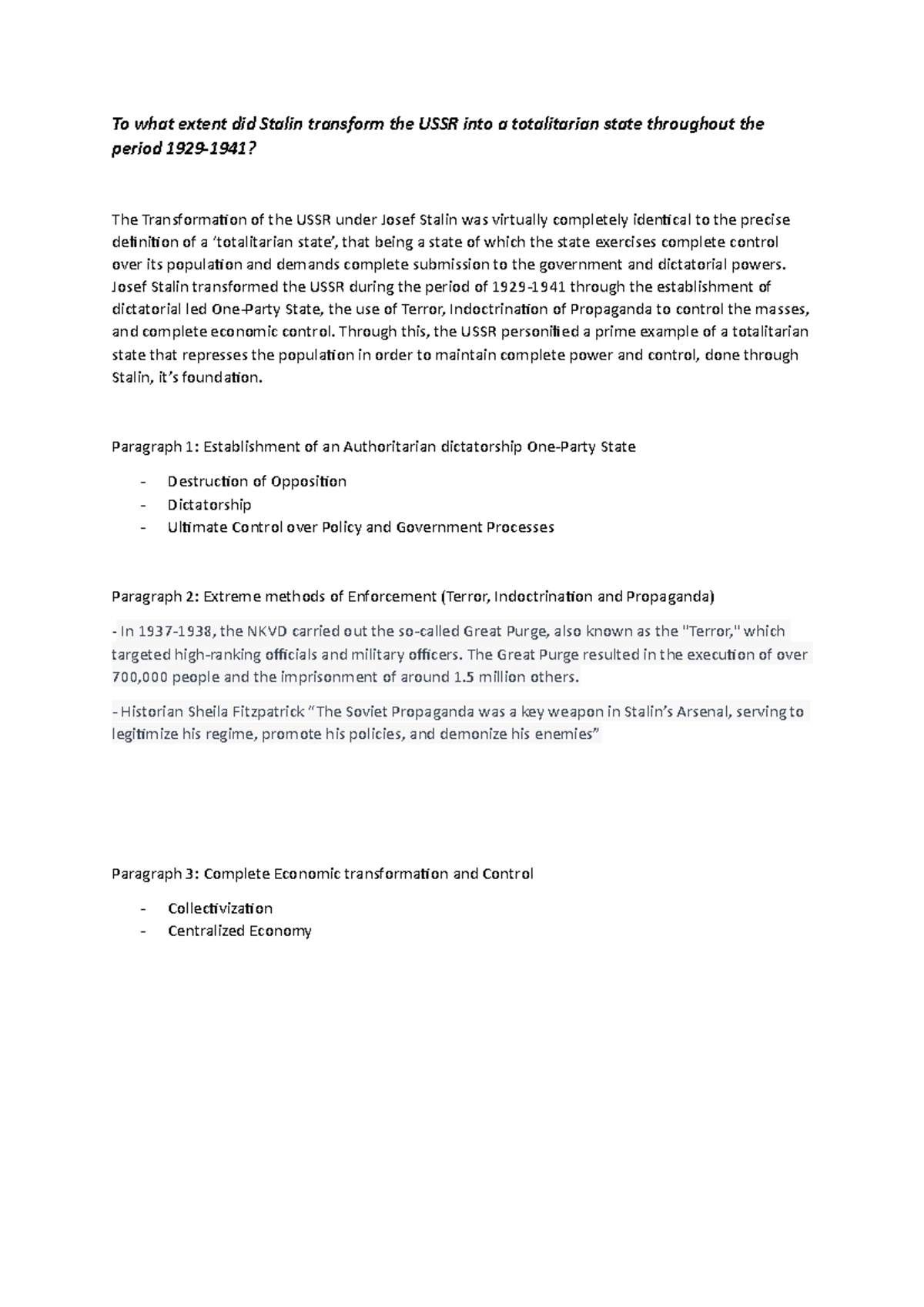 To what extent did Stalin transform the USSR into a totalitarian state ...