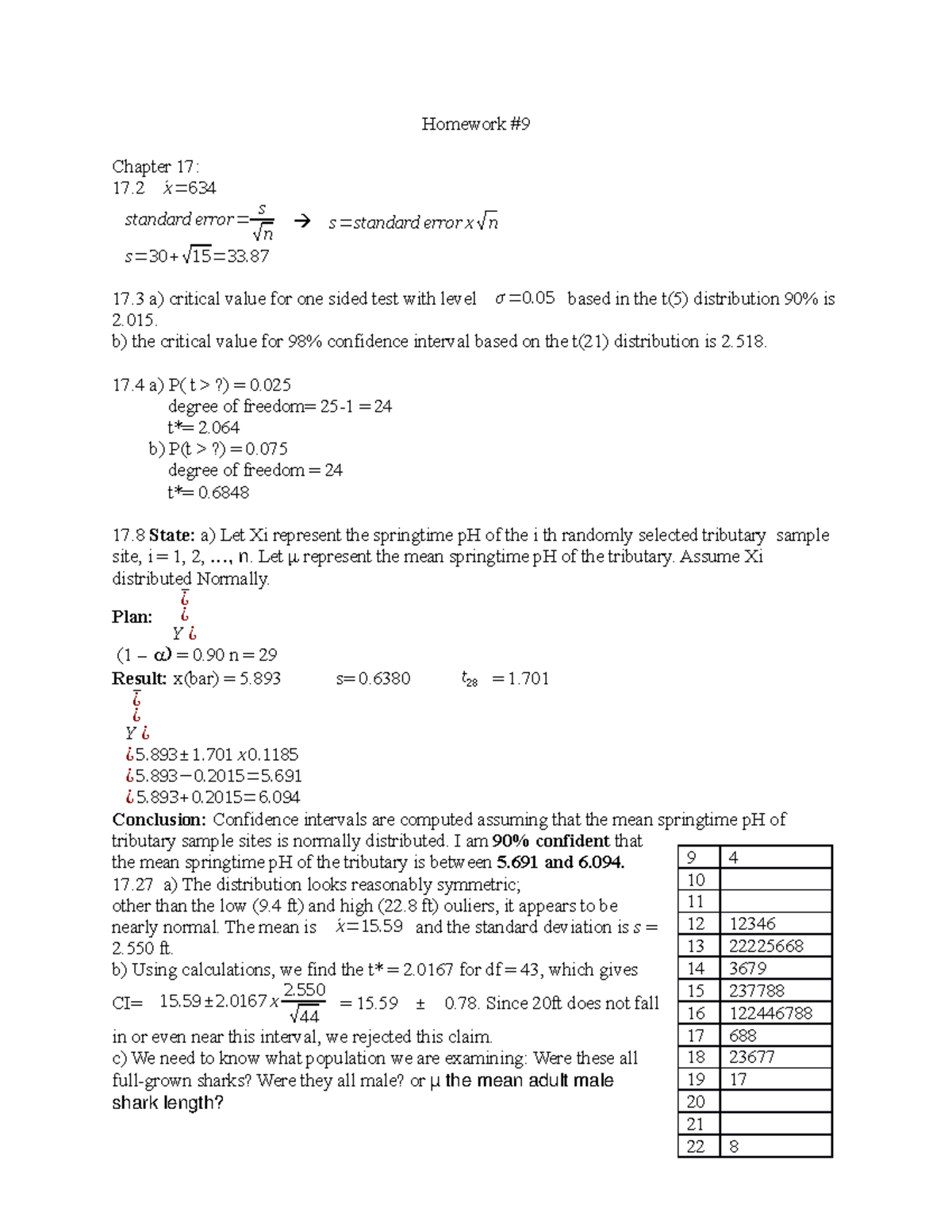 Hw #9 - Applied Statistics For Biological Sciences Homework - Homework ...