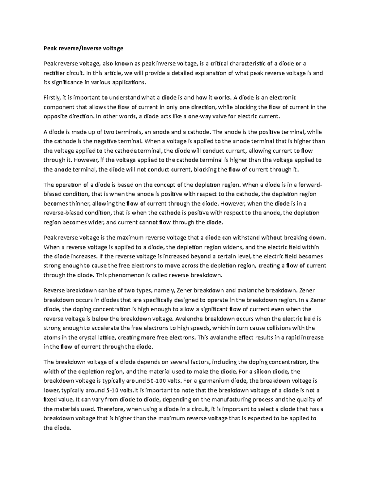 Peak reverse or inverse voltage - Peak reverse/inverse voltage Peak ...