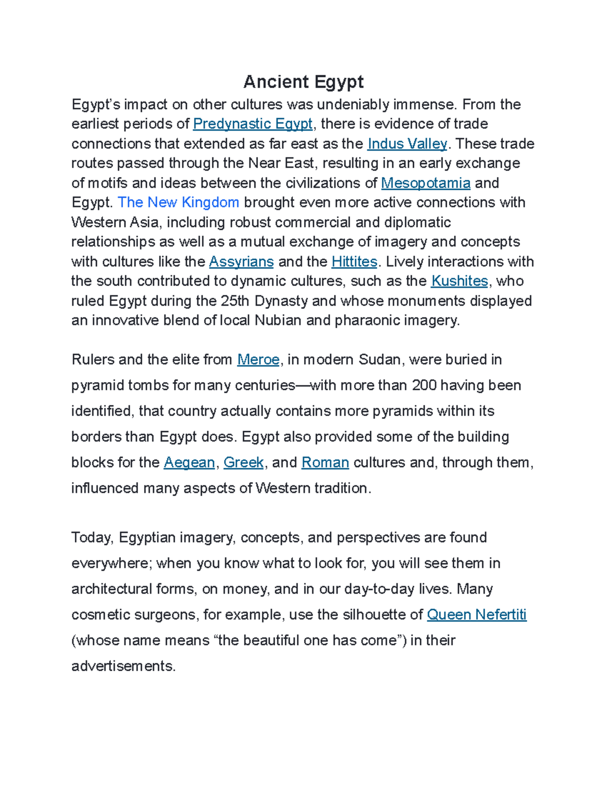 Ancient Egypt - Ancient Egypt Egypt’s impact on other cultures was ...