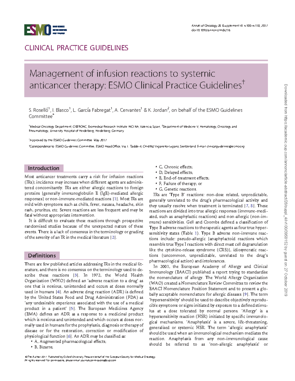 5. ESMO Guideline Infusion Reactions 2017 - CLINICAL PRACTICE ...