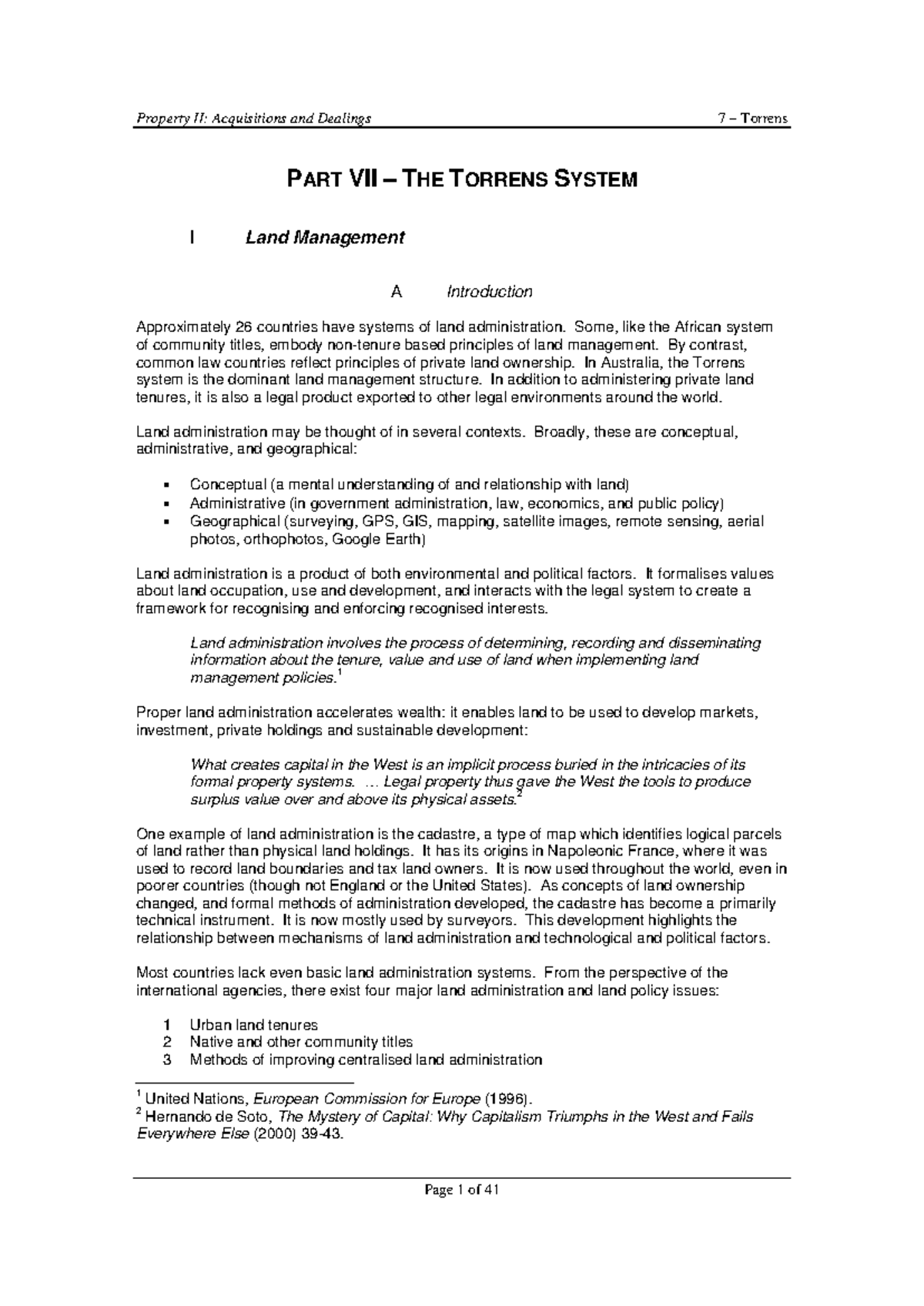 THE Torrens System - PART VII – THE TORRENS SYSTEM I Land Management A ...