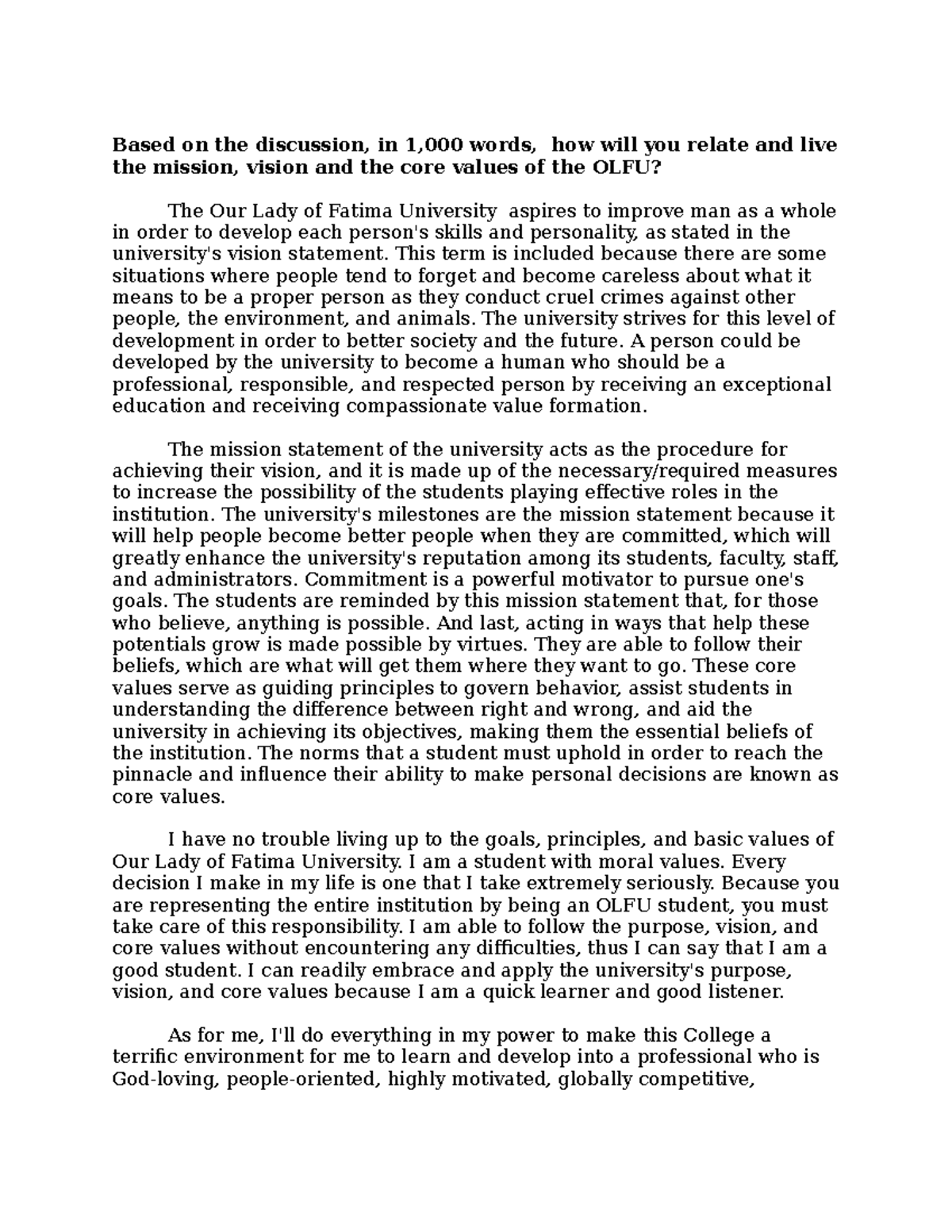 Reflection Paper - Good - Based on the discussion, in 1,000 words, how ...