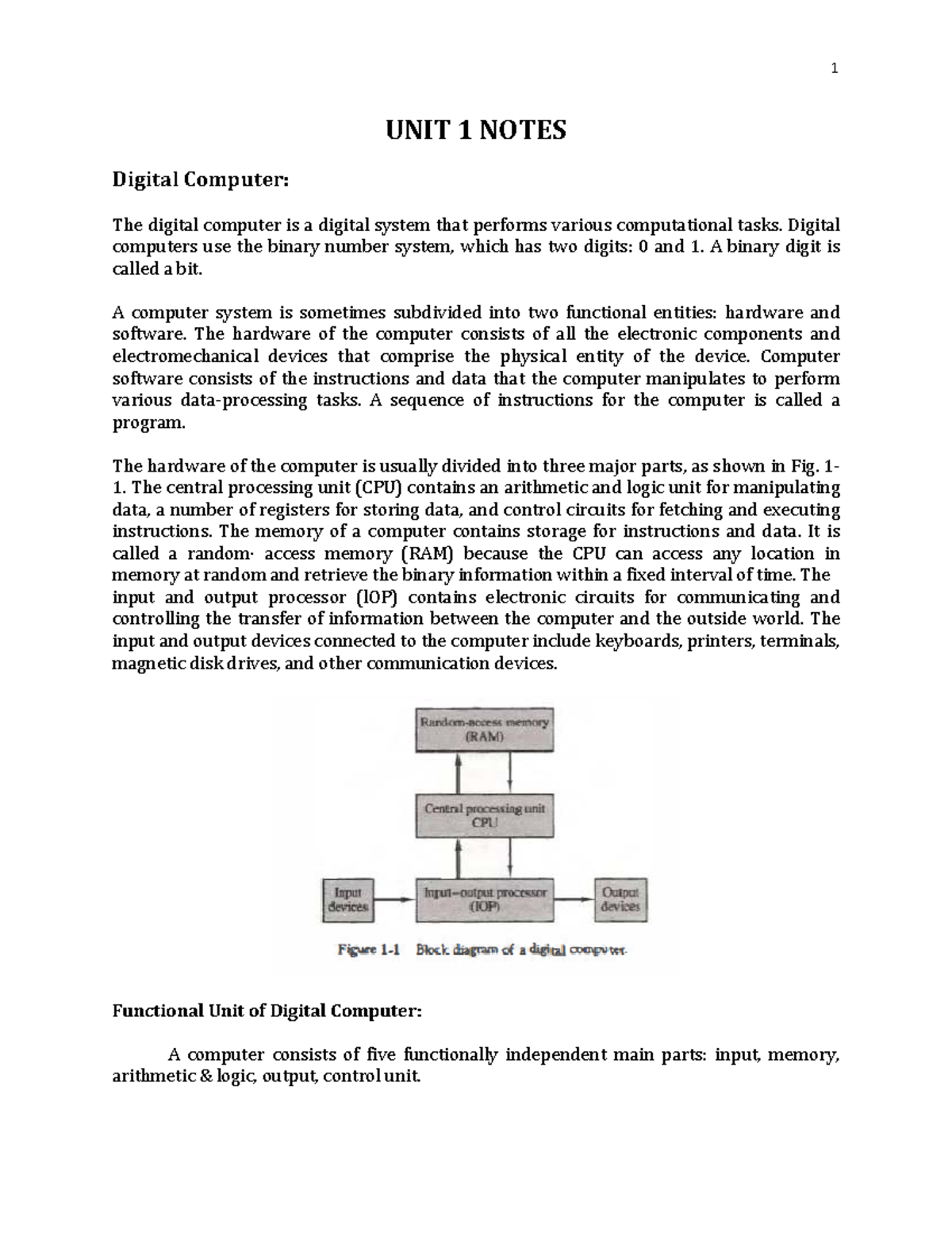 Unit 1 Notes Kcs 302 Computer Organisation And Architecture Unit 1 Notes Digital Computer