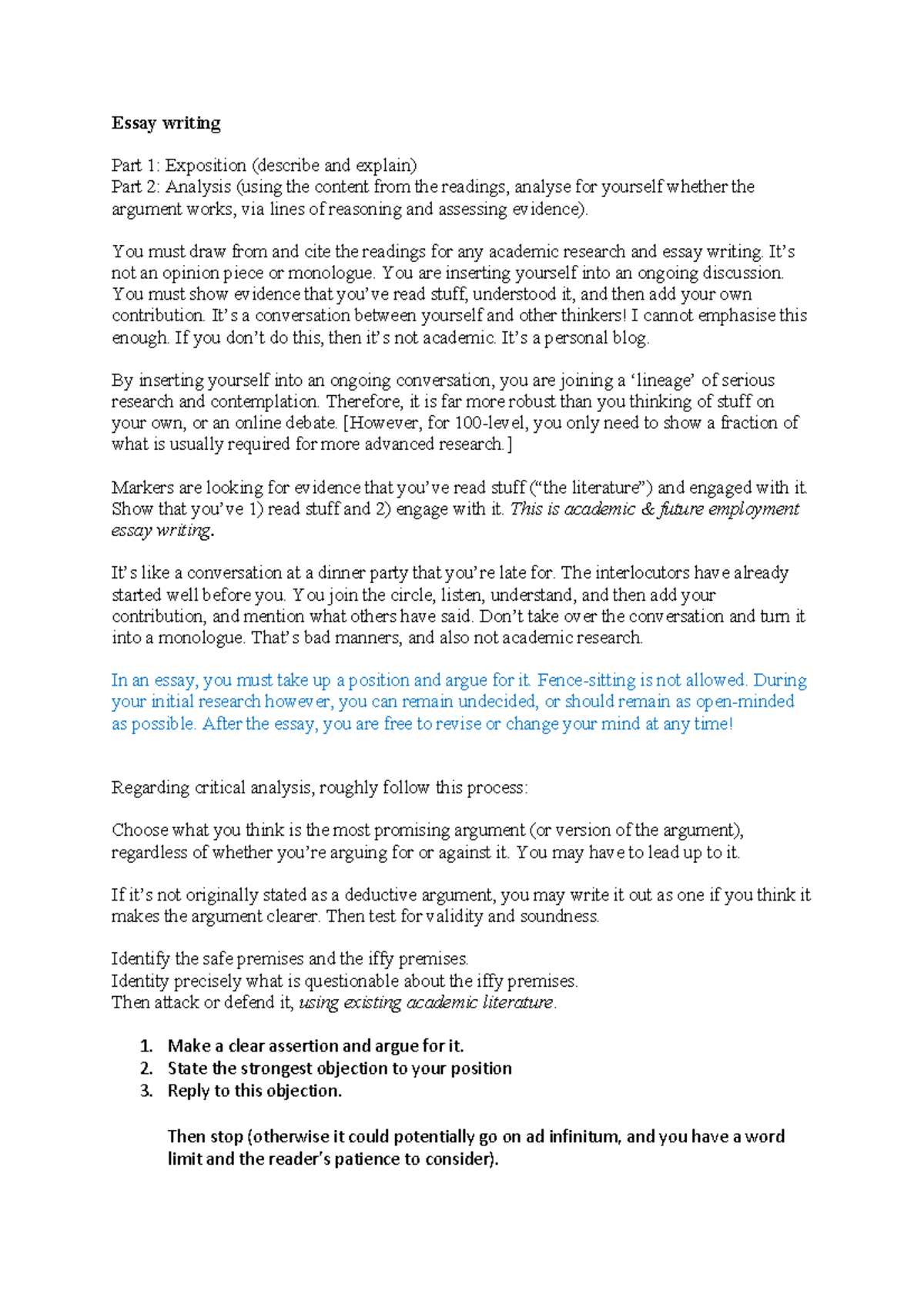 Essay writing tips – PHIL 101 - Essay writing Part 1: Exposition ...