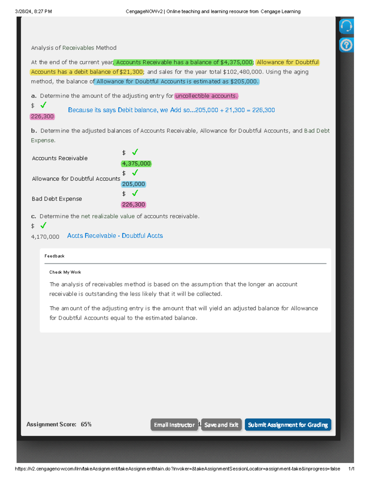 Analysis of Receivables Method - 3/28/24, 8:27 PM CengageNOWv2 | Online ...
