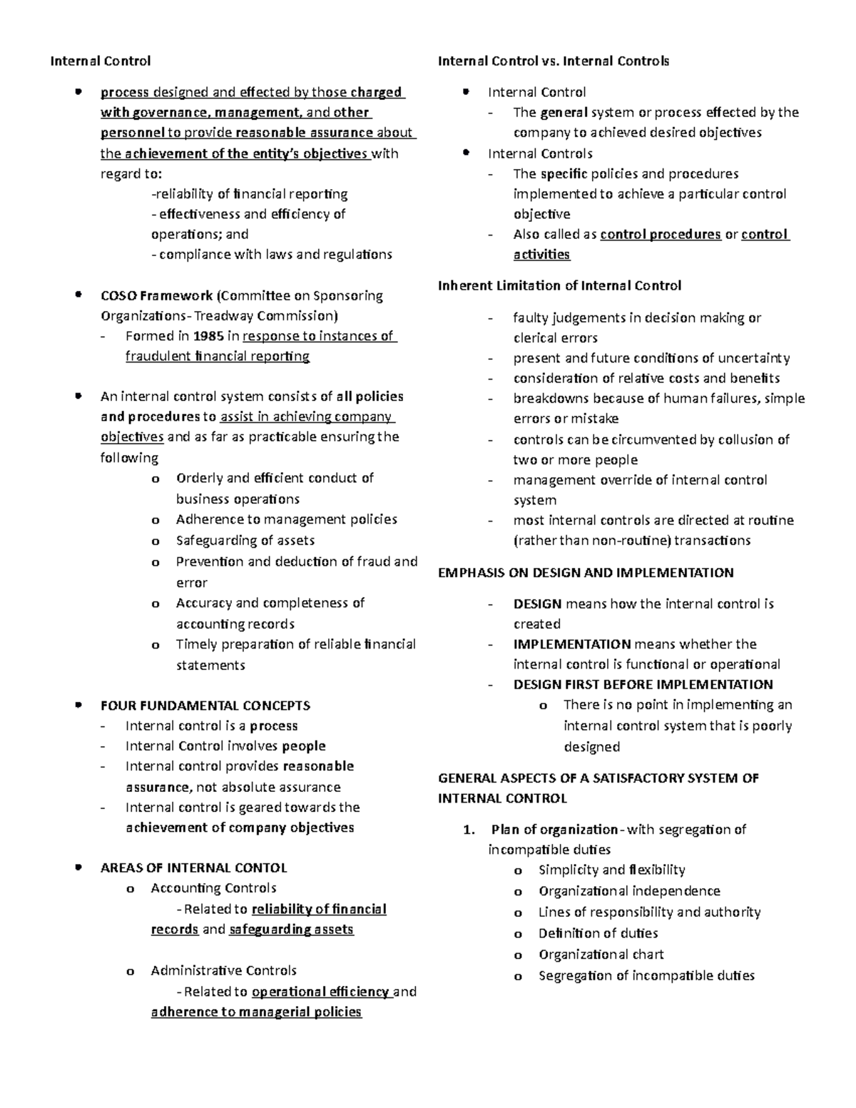 Internal Control - Internal Controls Internal Control - The general ...