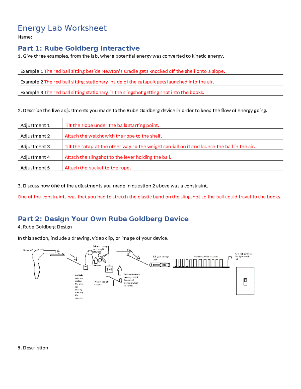 Energy Lab - Give three examples, from the lab, where potential energy ...