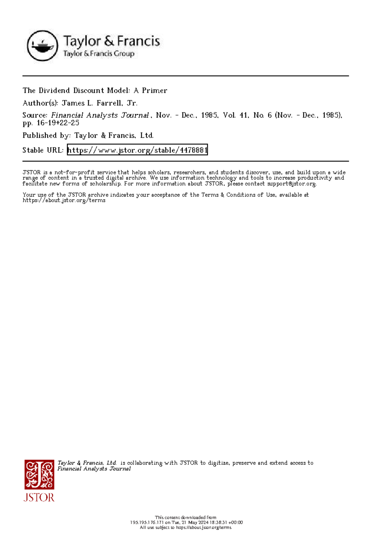 Rf v2013 n3 1 sum - Paper - The Dividend Discount Model: A Primer ...