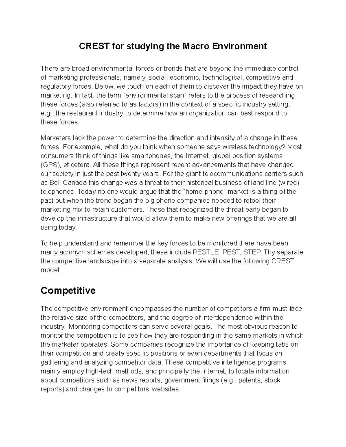 Crest for studying the Macro Environment - CREST for studying the Macro ...