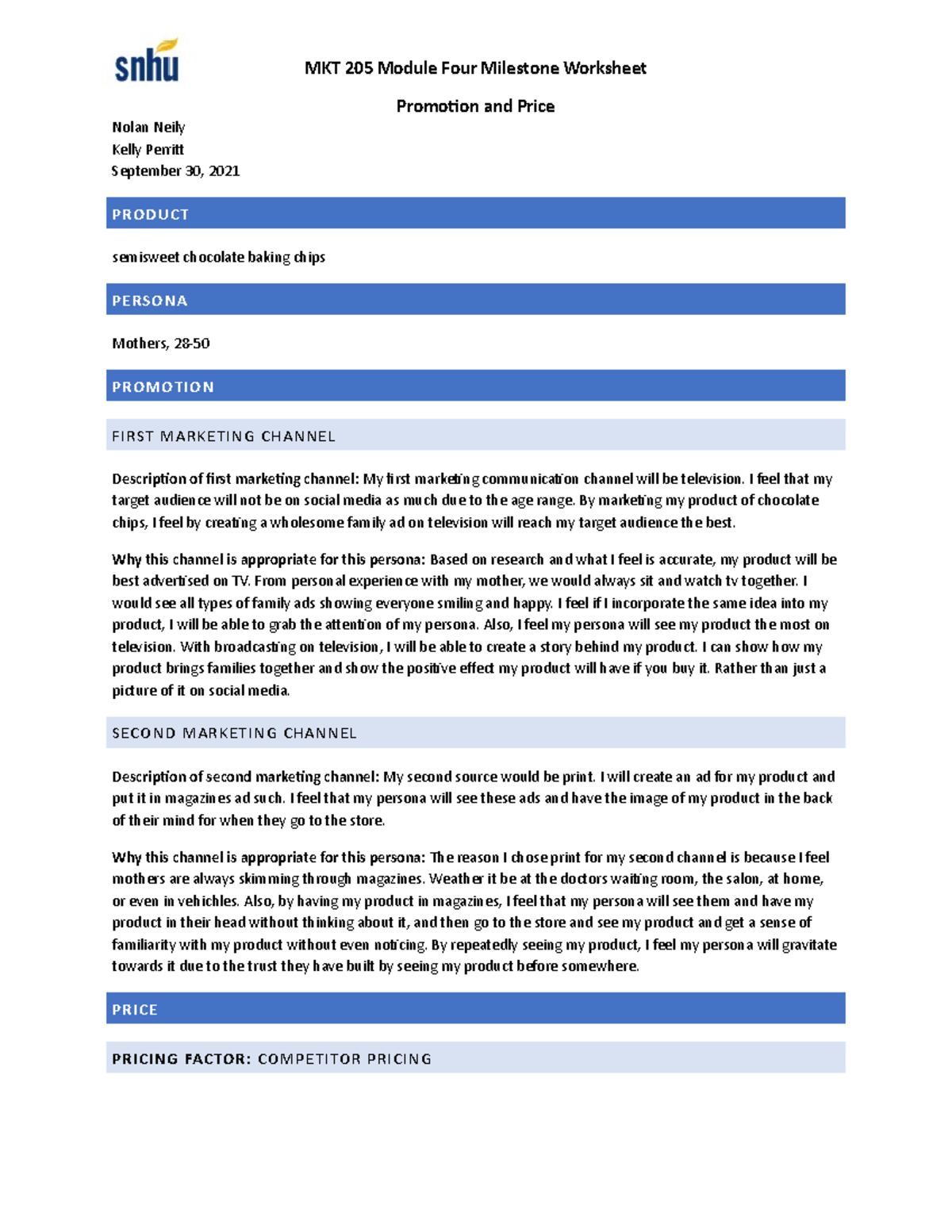 MKT Module 4 - easy work - MKT 205 Module Four Milestone Worksheet ...