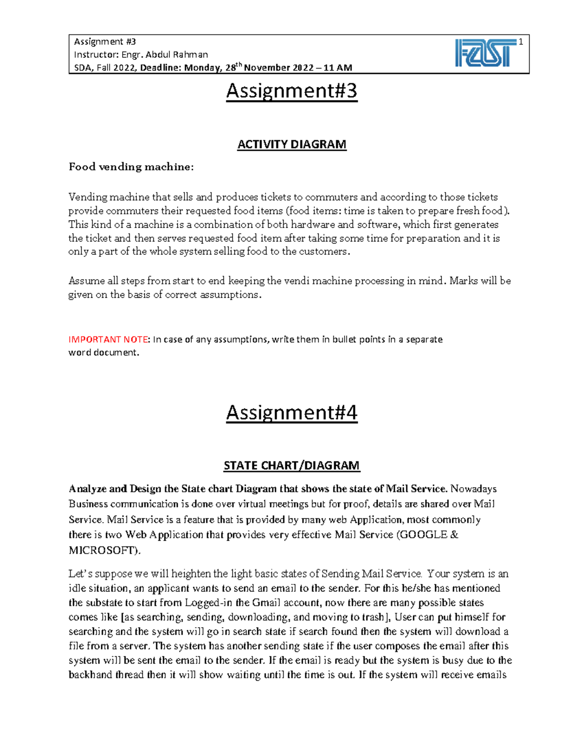Activity Diagram And State Chart Diagram SDA LAB - Assignment ...