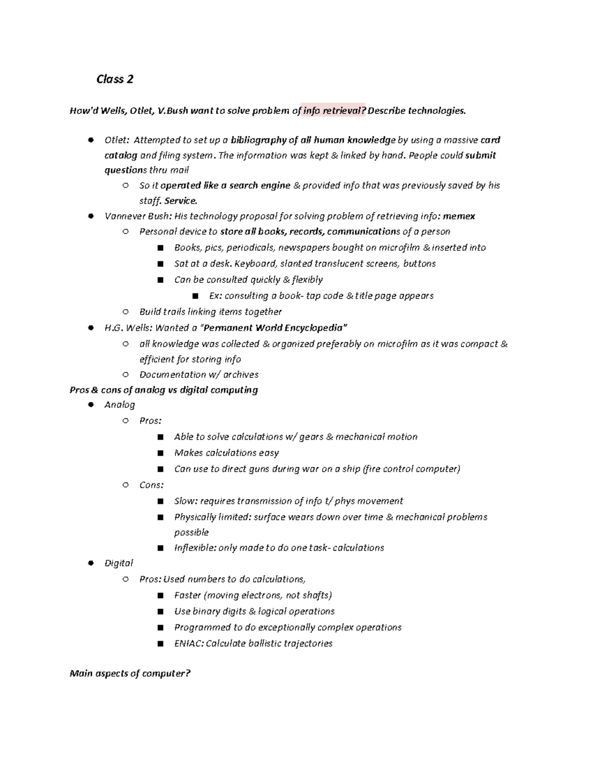 Comm 151 Exam 1 Study Guide - Class 2 How'd Wells, Otlet, V want to ...