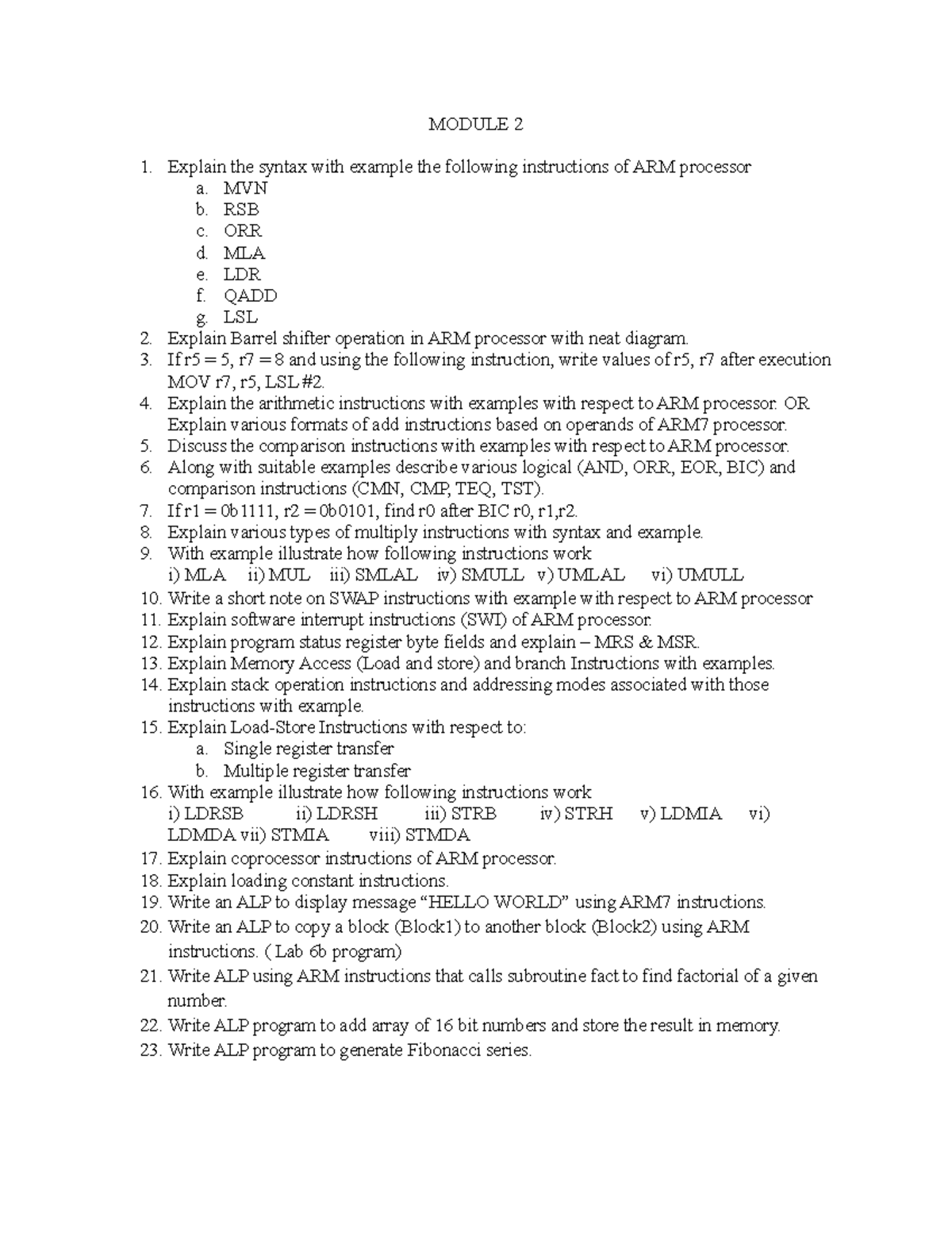 Module 2 QB - xyz - MODULE 2 Explain the syntax with example the ...