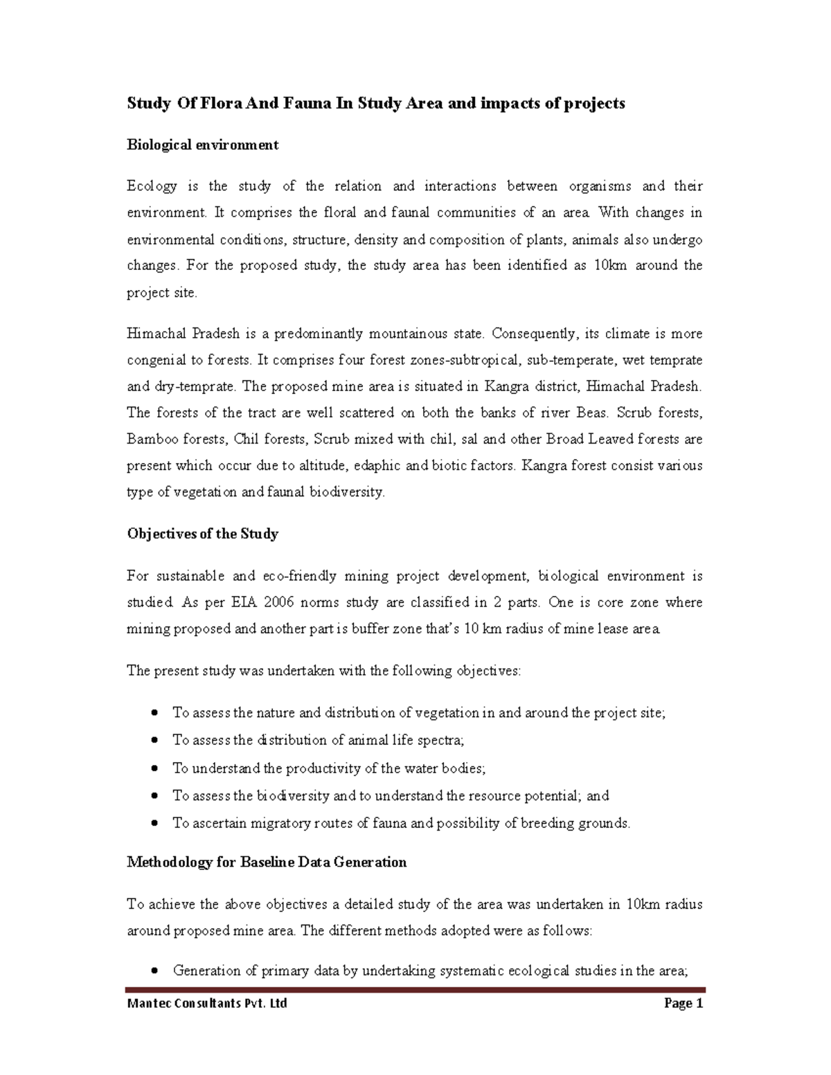 ENVS project - Mantec Consultants Pvt. Ltd Page 1 Study Of Flora And ...