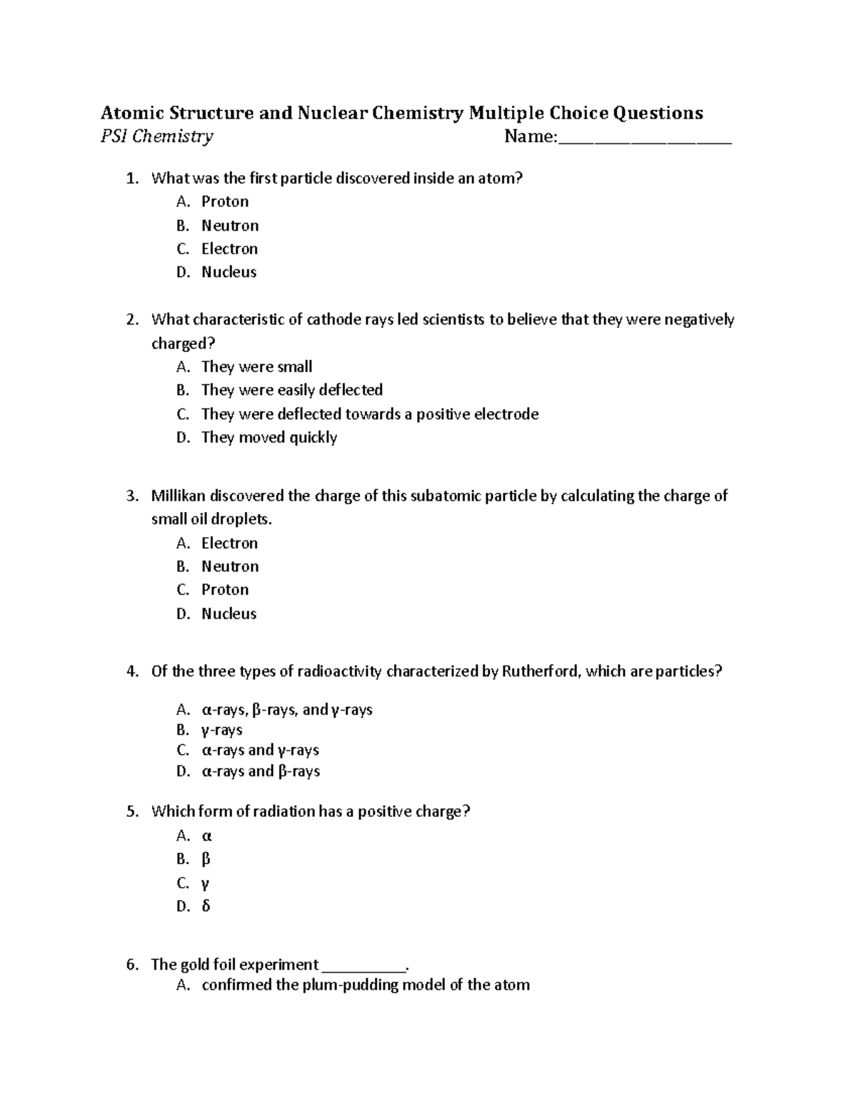 Atomic origins multiple choice 2015 08 14 - Atomic Structure and ...