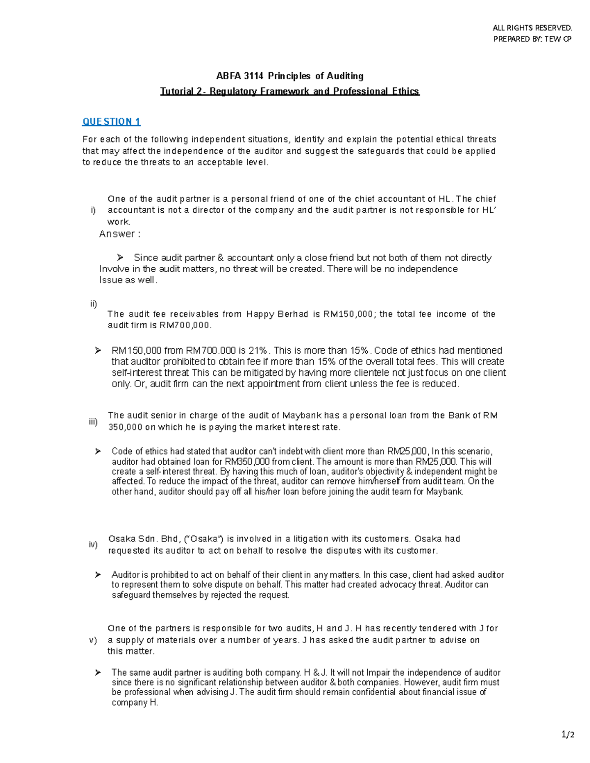 ABFA 3114 - T2 copy - Lecture - 1 / ALL RIGHTS RESERVED. PREPARED BY: TEW CP ABFA 3114 ...