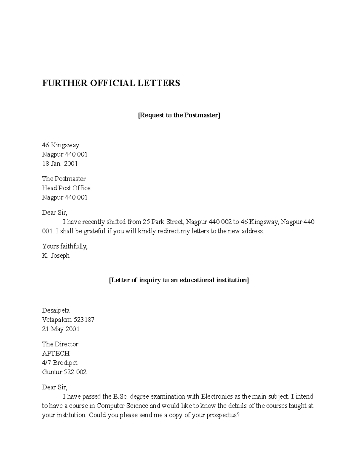 Classification OF Letters PART 2 - FURTHER OFFICIAL LETTERS [Request to ...