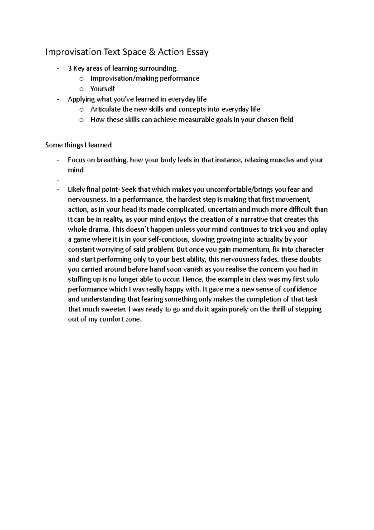 Improvisation Text Space Essay - Improvisation Text Space & Action ...